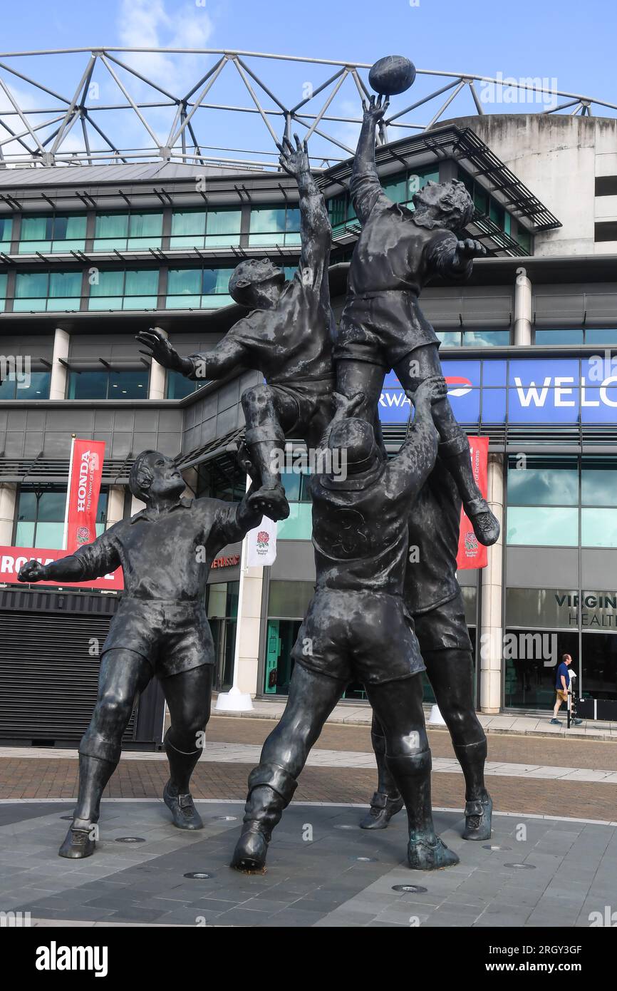 The bronze sculpture by Gerald Laing, depicting a rugby line-out ...