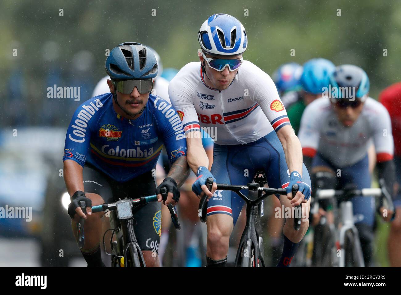 Great Britain's Finlay Graham (right) makes contact with Colombia's ...
