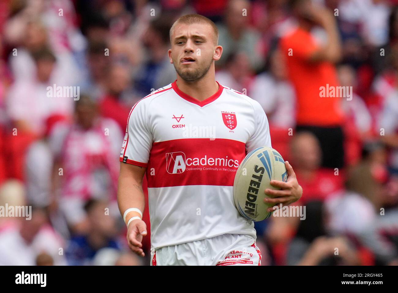 Mikey Lewis #20 of Hull KR warms up before the Betfred Womens Challenge ...