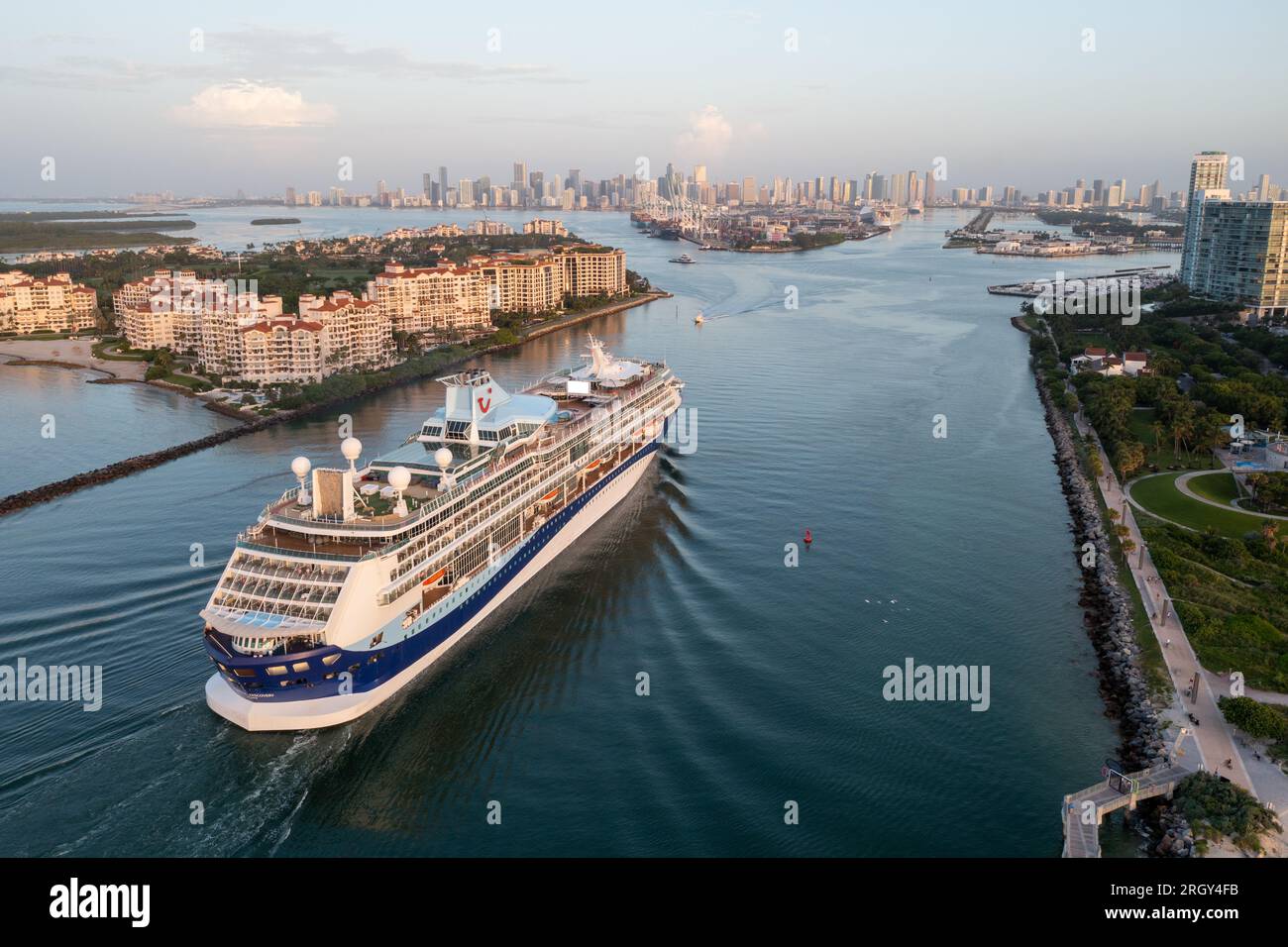 Miami Beach, Florida - July 22, 2023 - Cruise ship enters Port Miami at ...