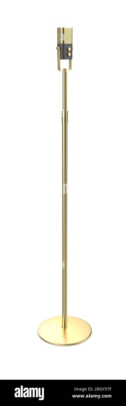 Gold microphone on stand on white background Stock Photo - Alamy