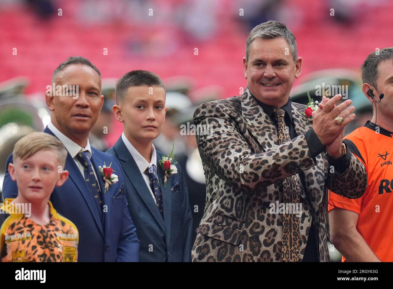 Derek Beaumont, owner of Leigh Leopards salutes the fans before the ...