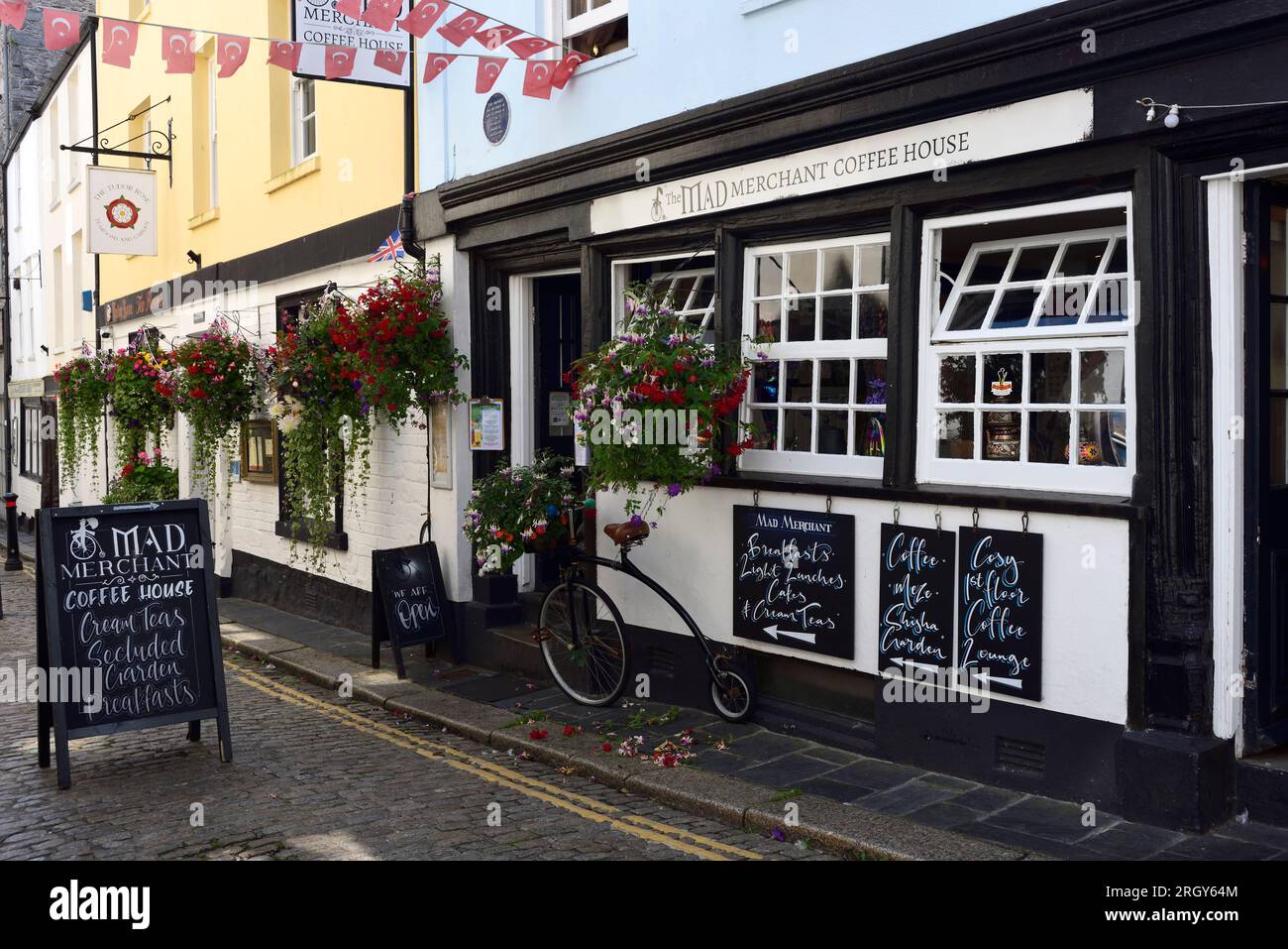 Mad Merchant coffee house, Plymouth, Devon in a row of terraced ...