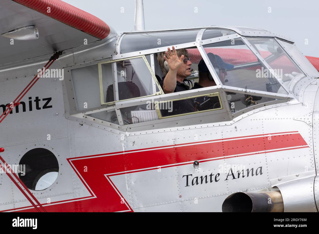 Bautzen, Germany. 12th Aug, 2023. The pilot of the AN-2 D-FWJG ...