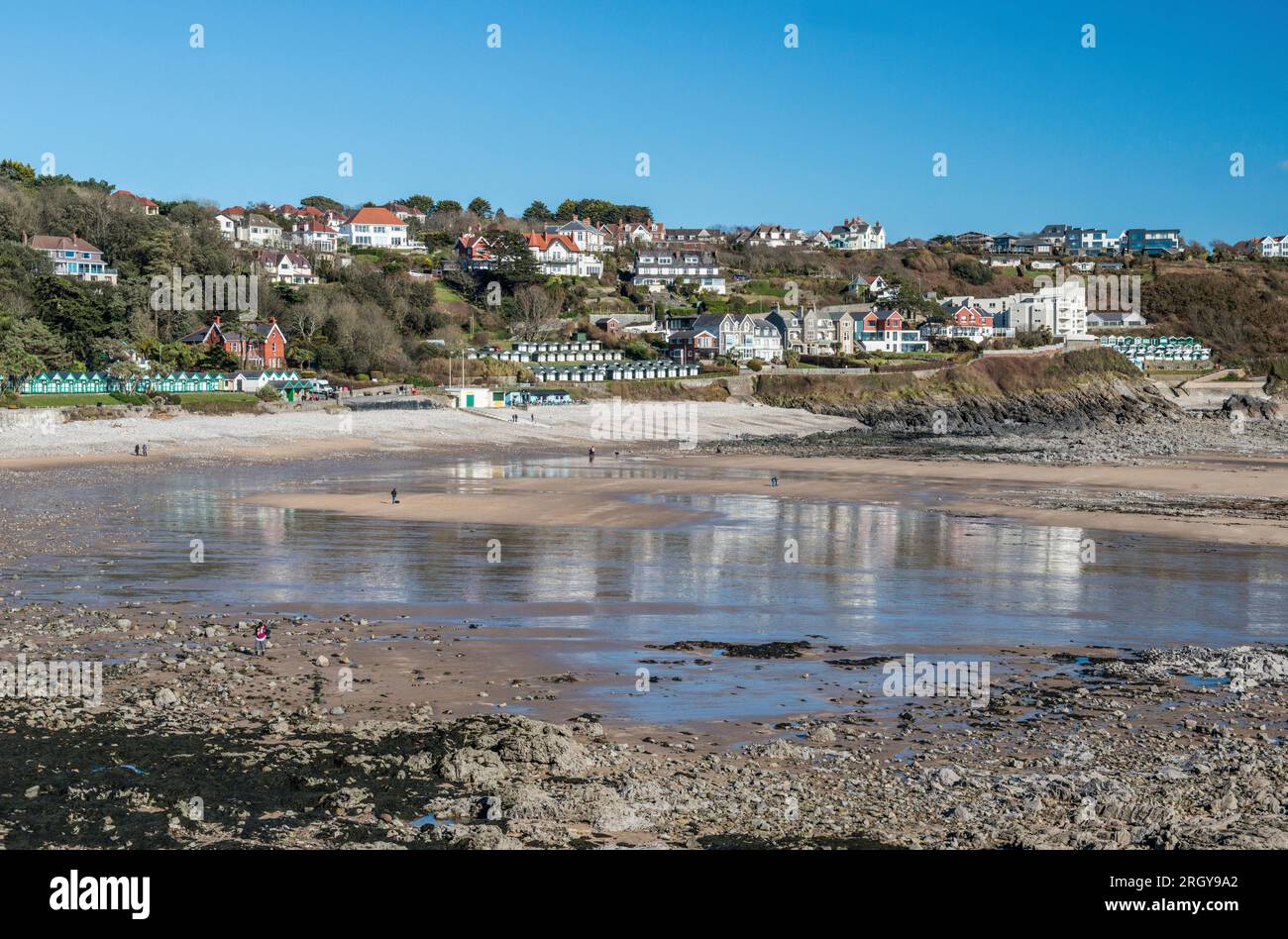 Langland Bay on the AONB Gower peninsula, south Wales in February with ...
