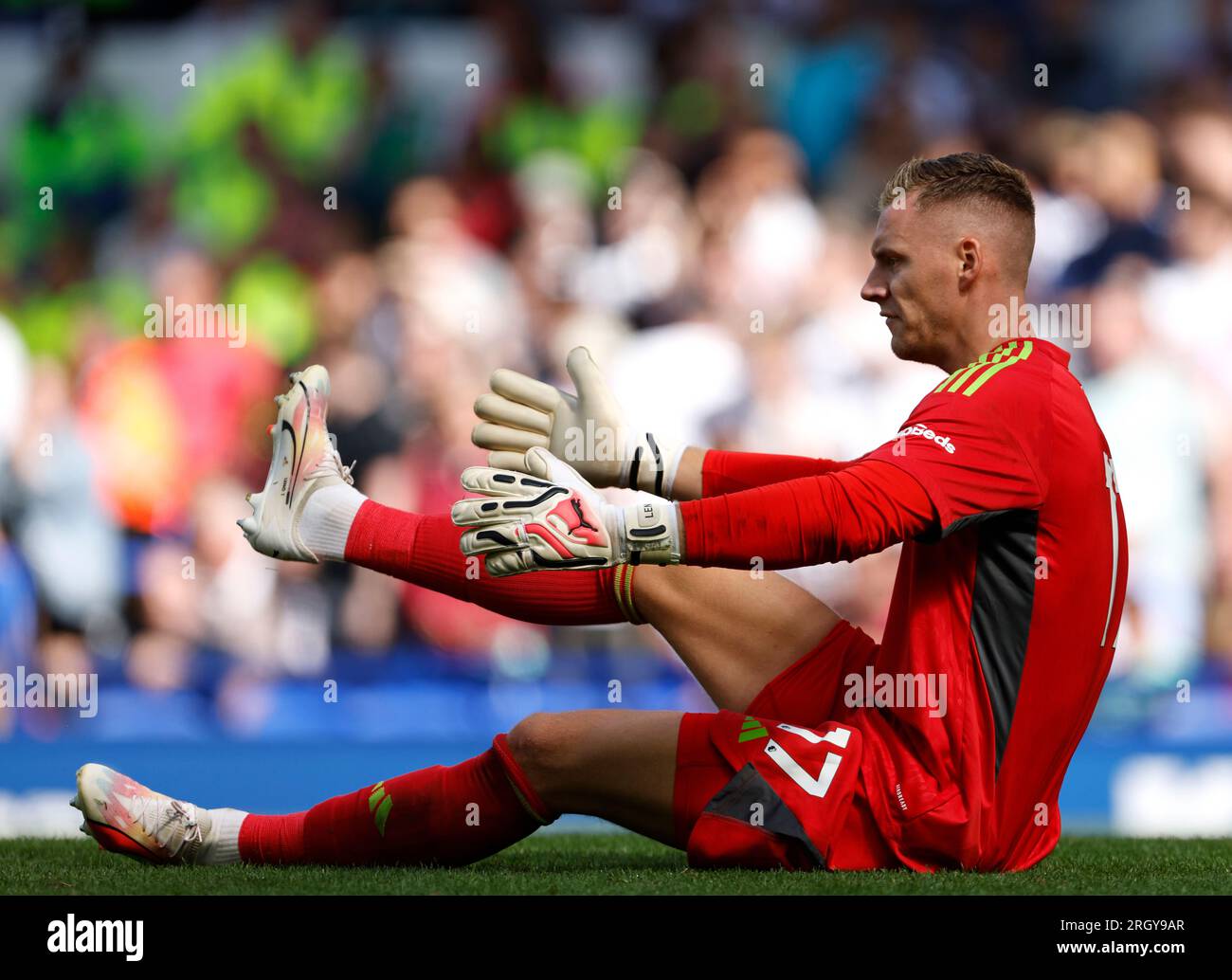 Fulham goalkeeper Bernd Leno appeals after being fouled during the ...