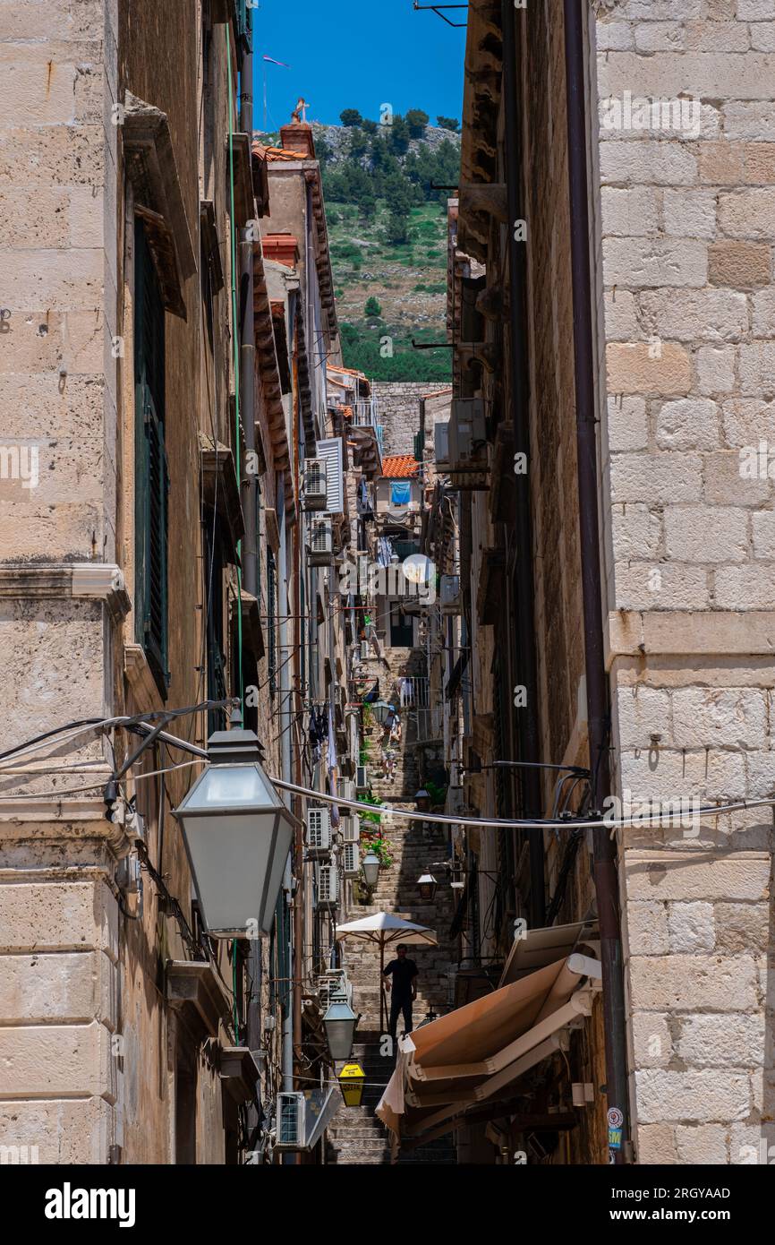 The old town of Sibenik in Croatia. Narrow streets, vintage buildings ...