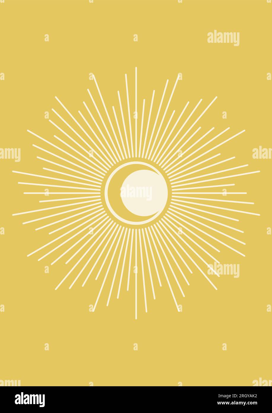 Yellow sun print boho minimalist printable wall art illustration Stock ...