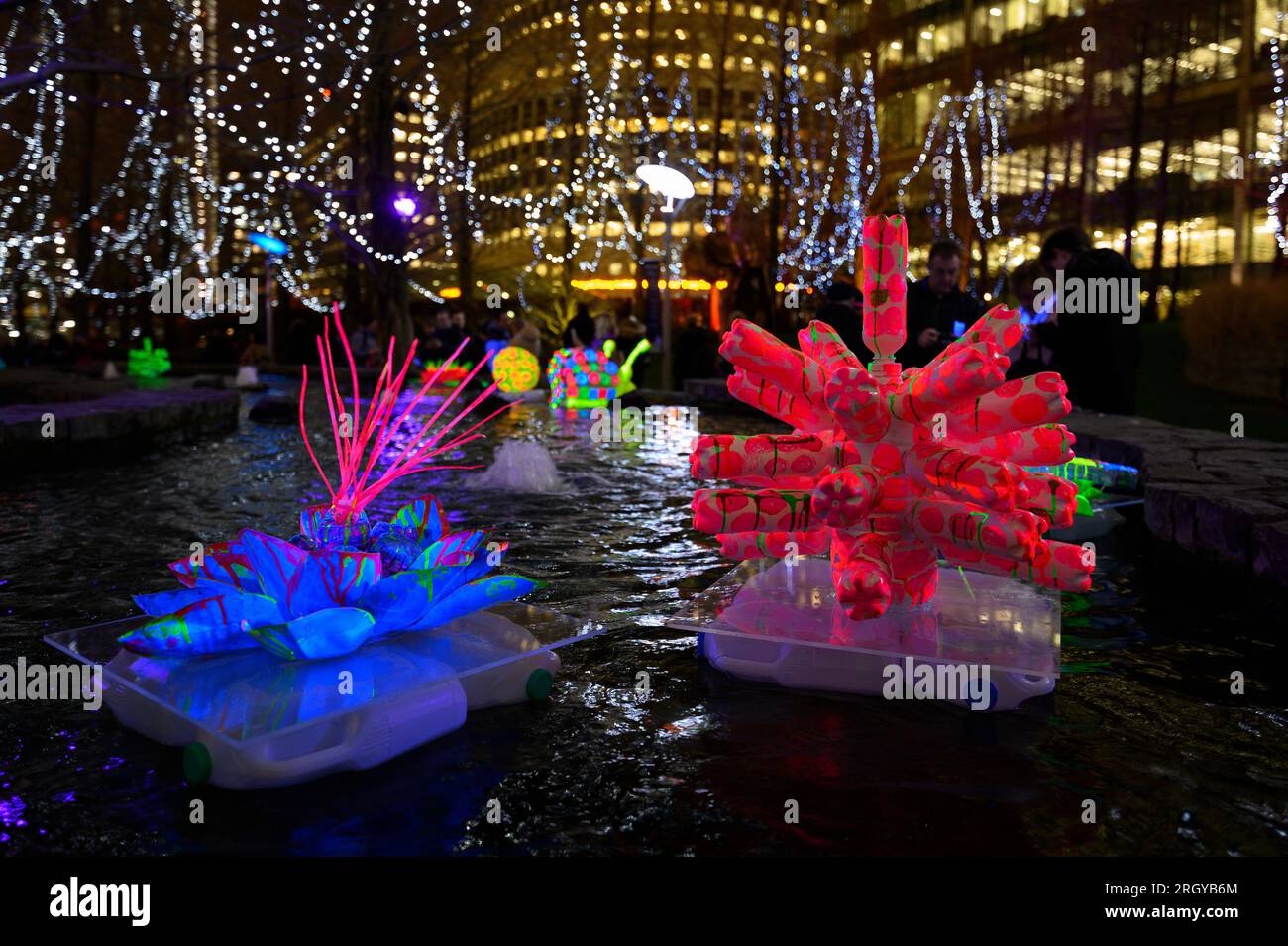 floating sculptures made out of recycled plastic - Canary Wharf Winter ...