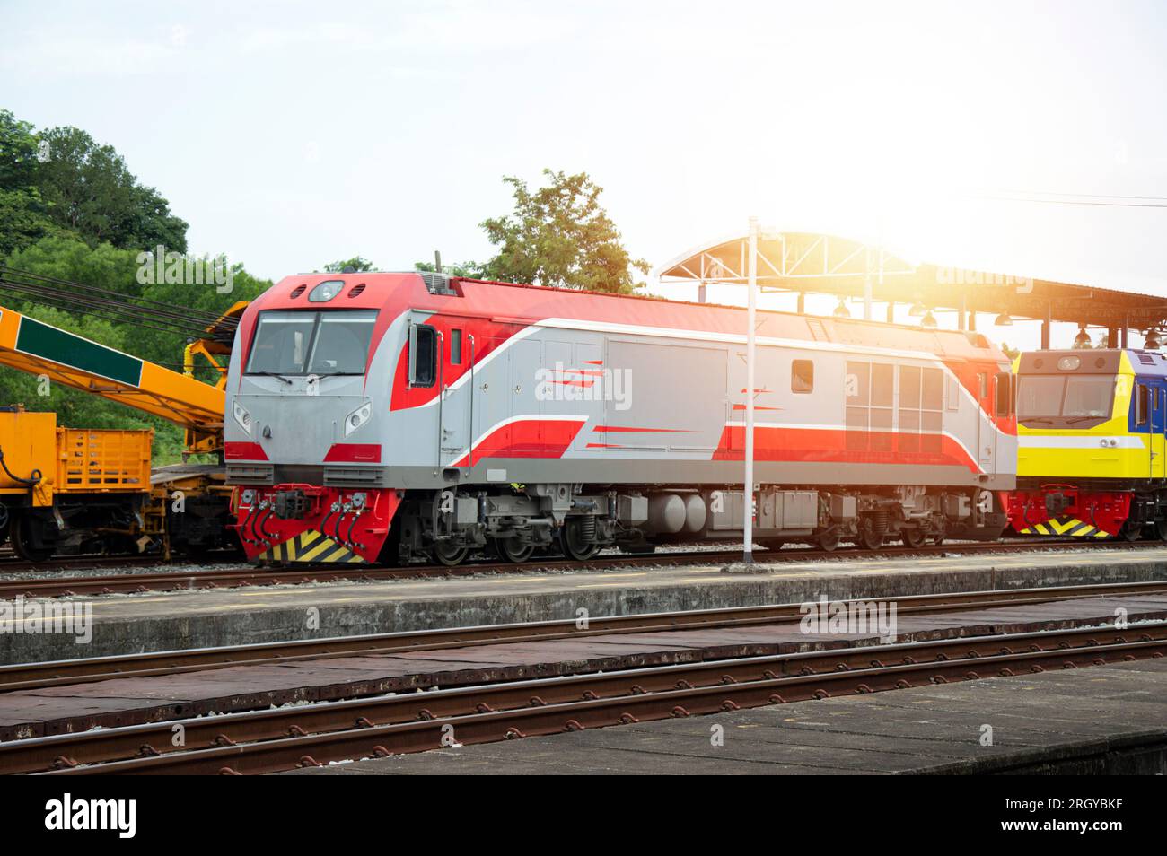 A train of diesel trains entering the platform Freight and passenger ...