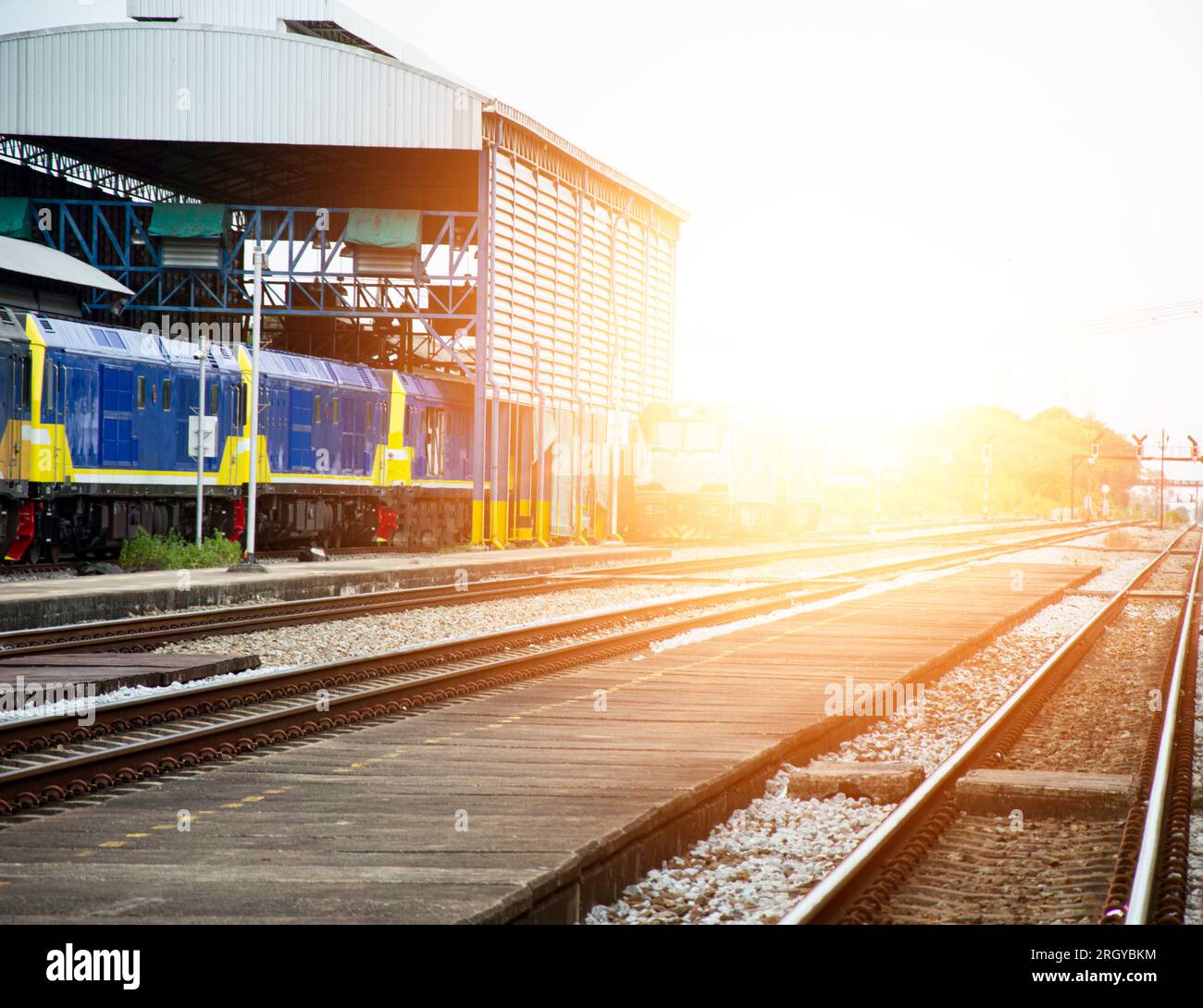 A train of diesel trains entering the platform Freight and passenger ...