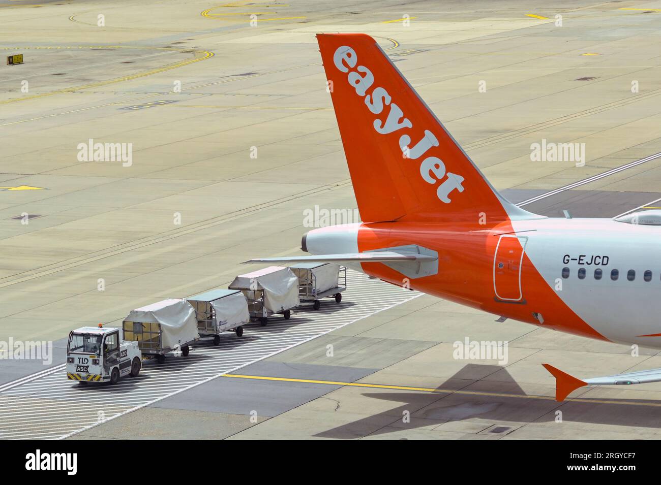 London, England, UK - 1 August 2023: Tail fin of an Airbus A320 jet ...