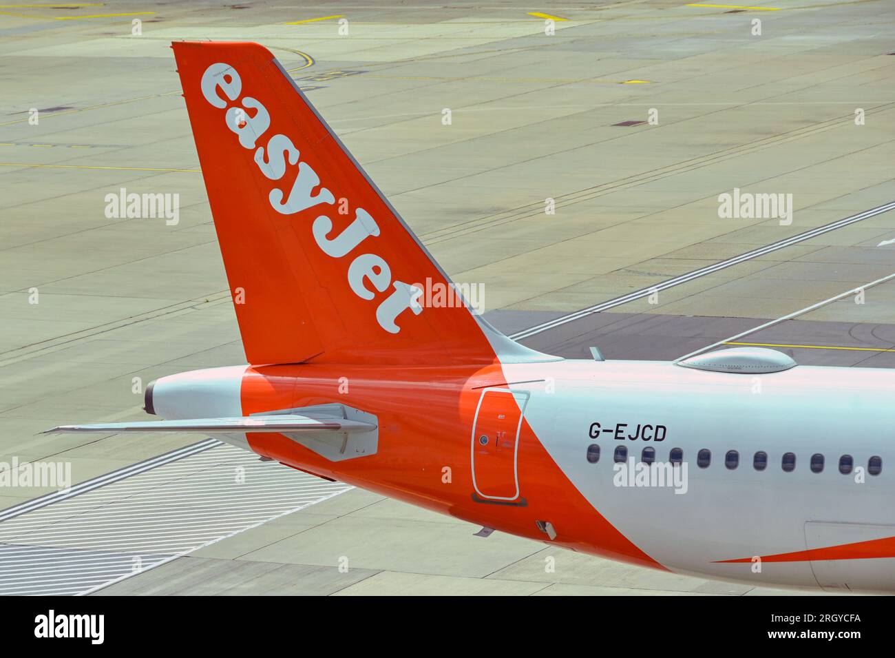 London, England, UK - 1 August 2023: Tail fin of an Airbus A320 jet ...
