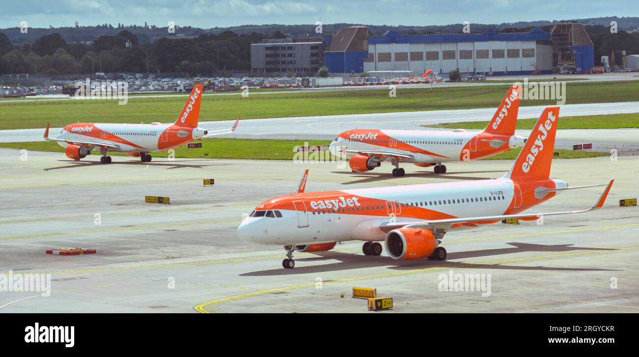 London, England, UK - 1 August 2023: Panoramic view of passenger planes ...
