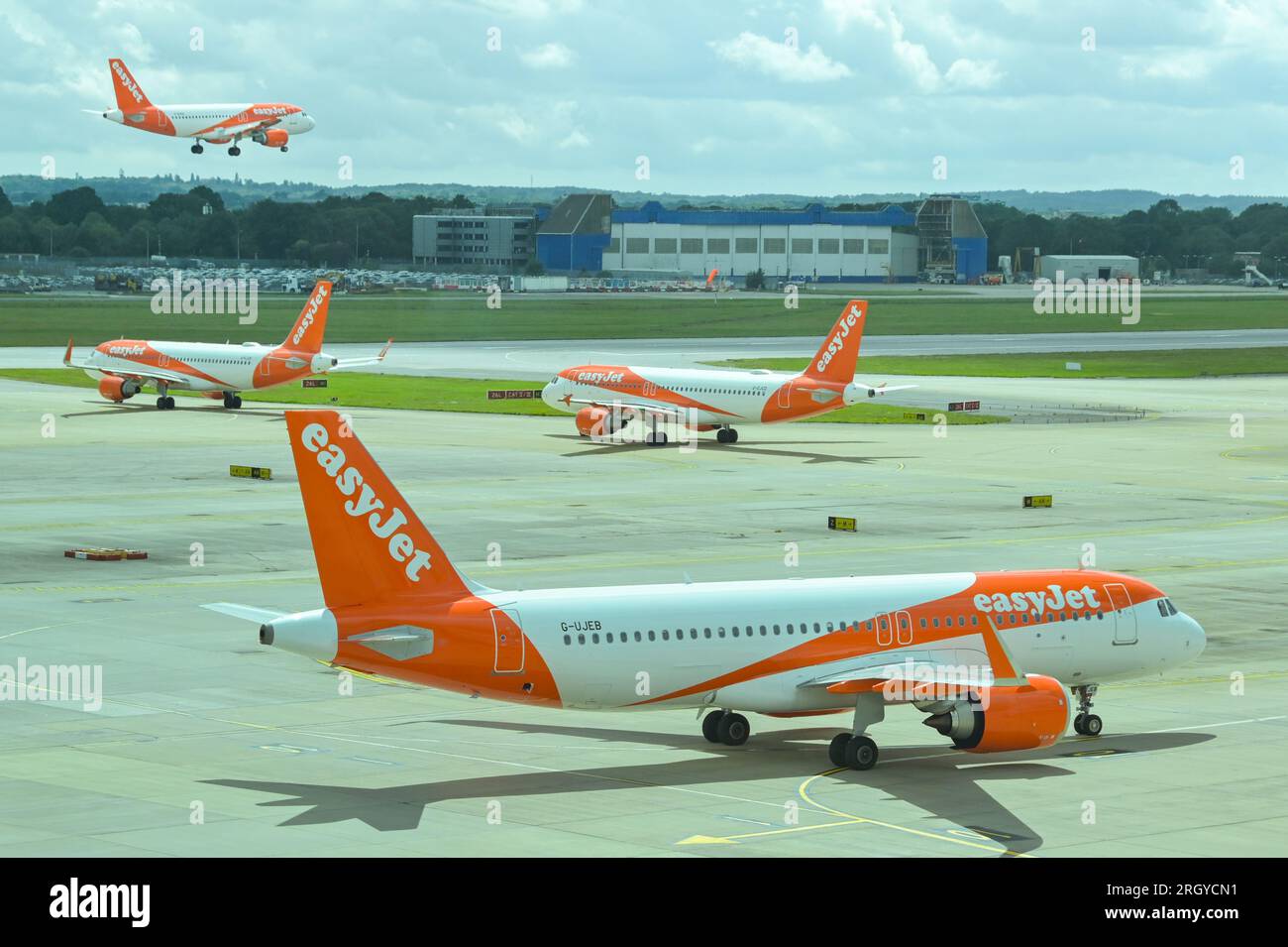 London, England, UK - 1 August 2023: Passenger planes operated by ...