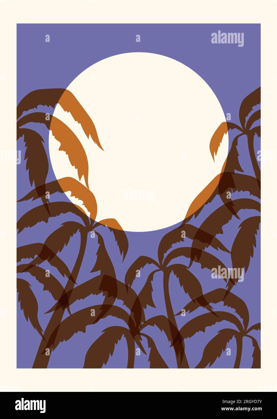 Evening on the beach with palm trees poster illustration Stock Vector ...