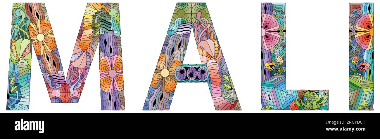 Vector word MALI. Hand-painted art design. Illustration for t -shirt ...