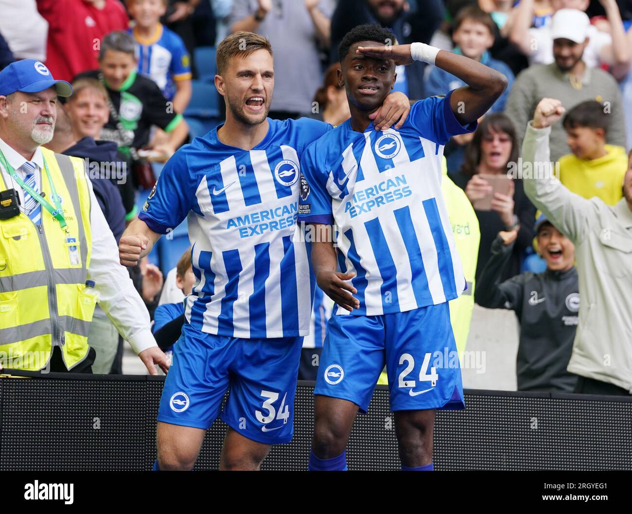 Brighton and Hove Albion's Simon Adingra celebrates scoring their side ...