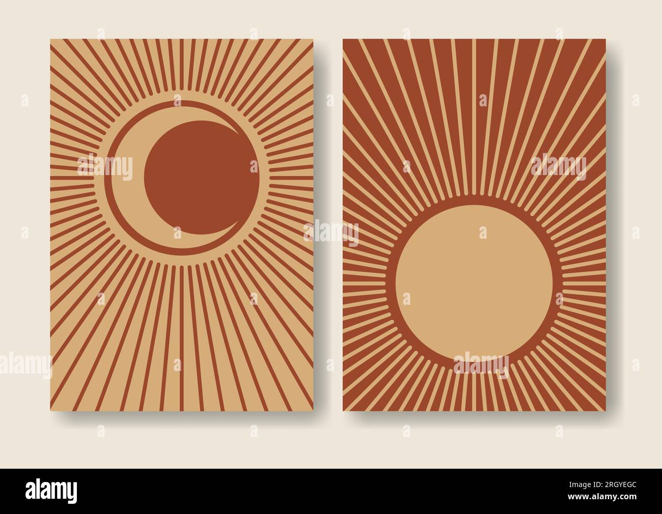Sun and moon eclipse aesthetic minimalist poster set illustration Stock ...