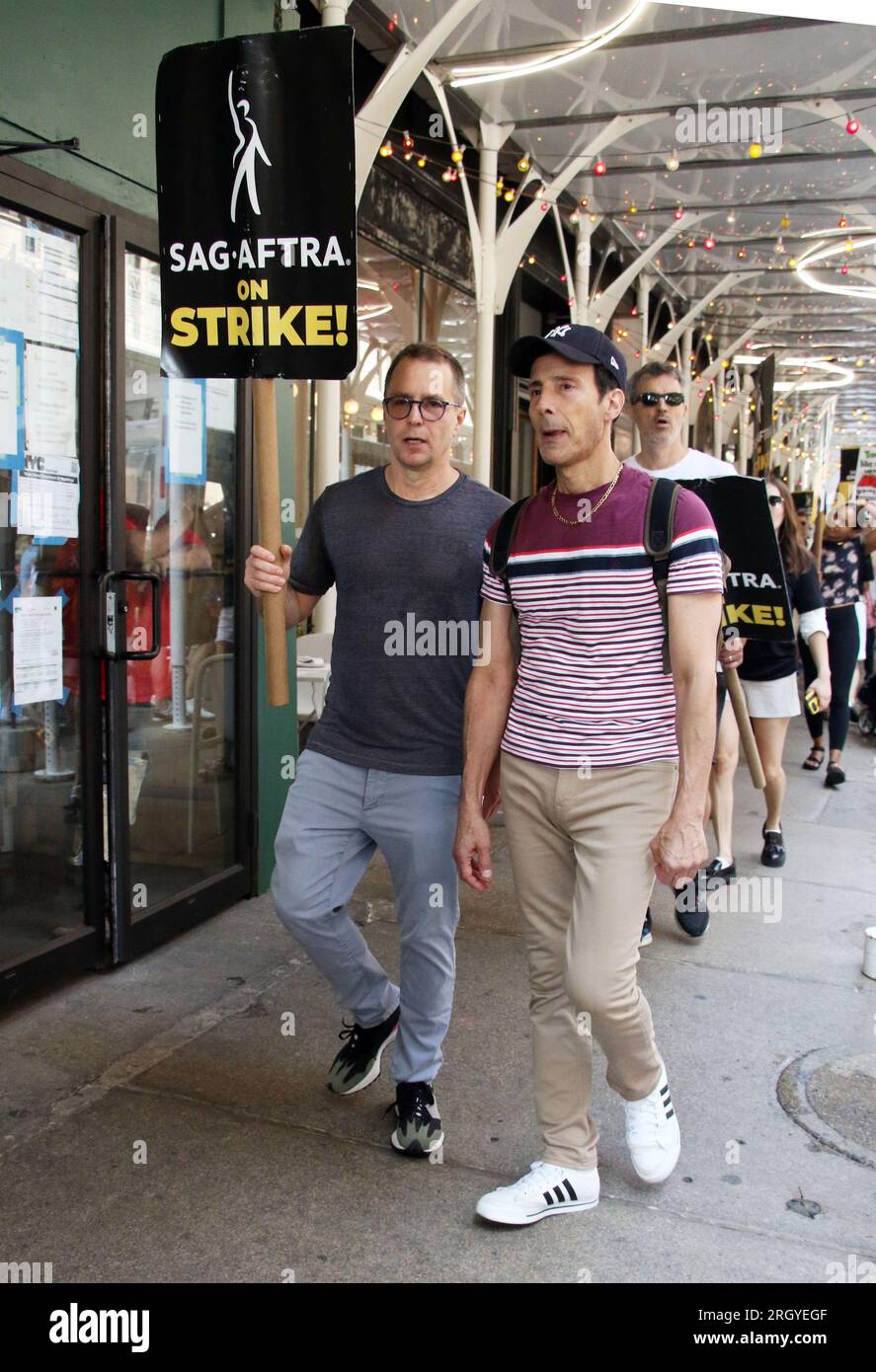 New York, NY, USA. 11th Aug, 2023. Sam Rockwell seen on the SAG-AFTRA ...