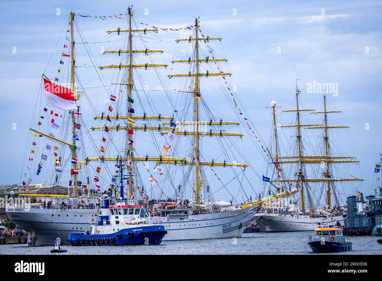 Rostock, Germany. 12th Aug, 2023. At the 32nd Hanse Sail the 111-meter ...