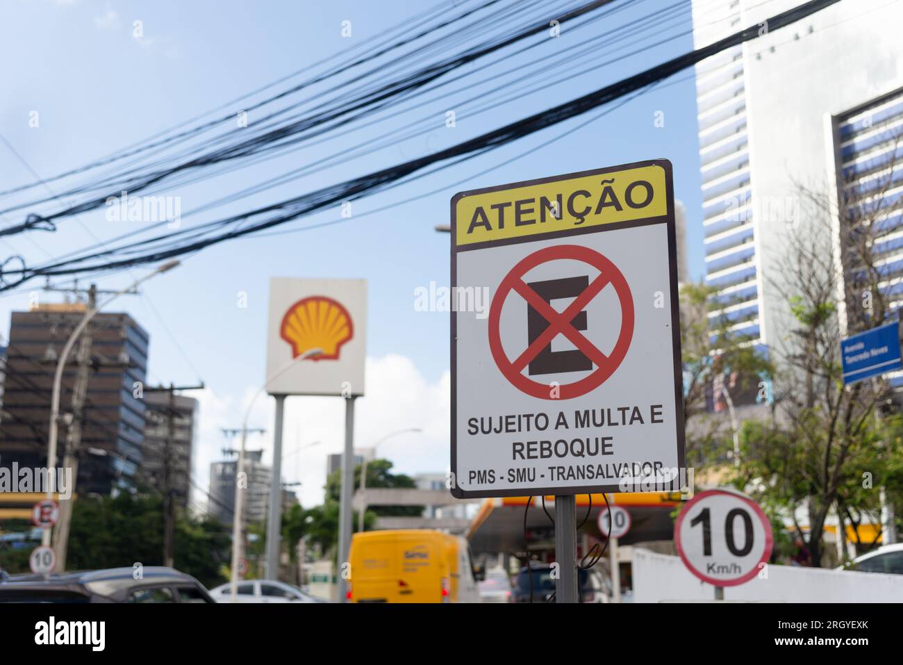Salvador, Bahia, Brazil - August 11, 2023: Traffic sign indicating that ...