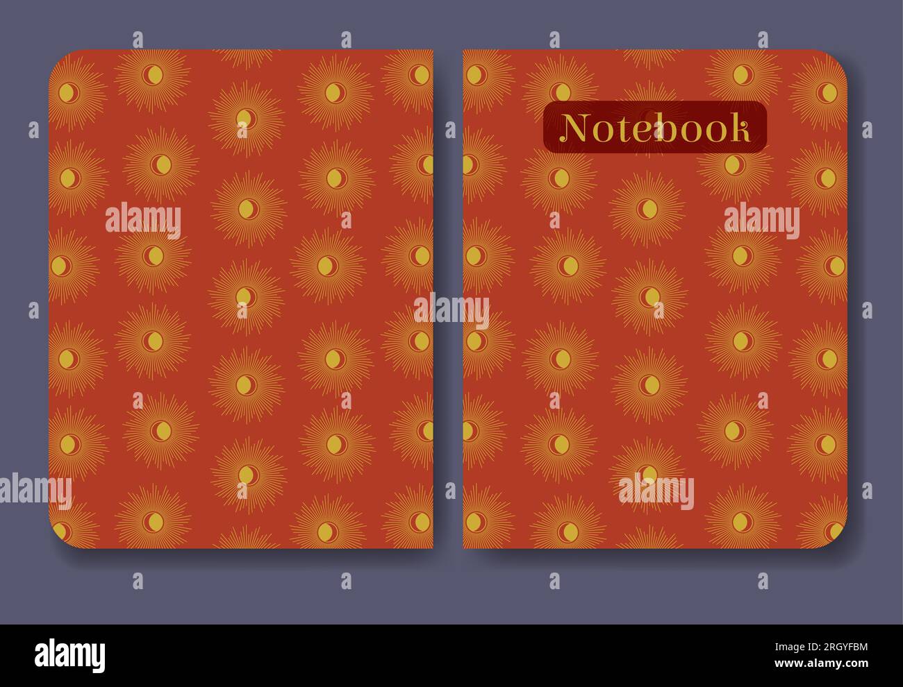 Sun and moon eclipse aesthetic red template notebook cover Stock Vector ...