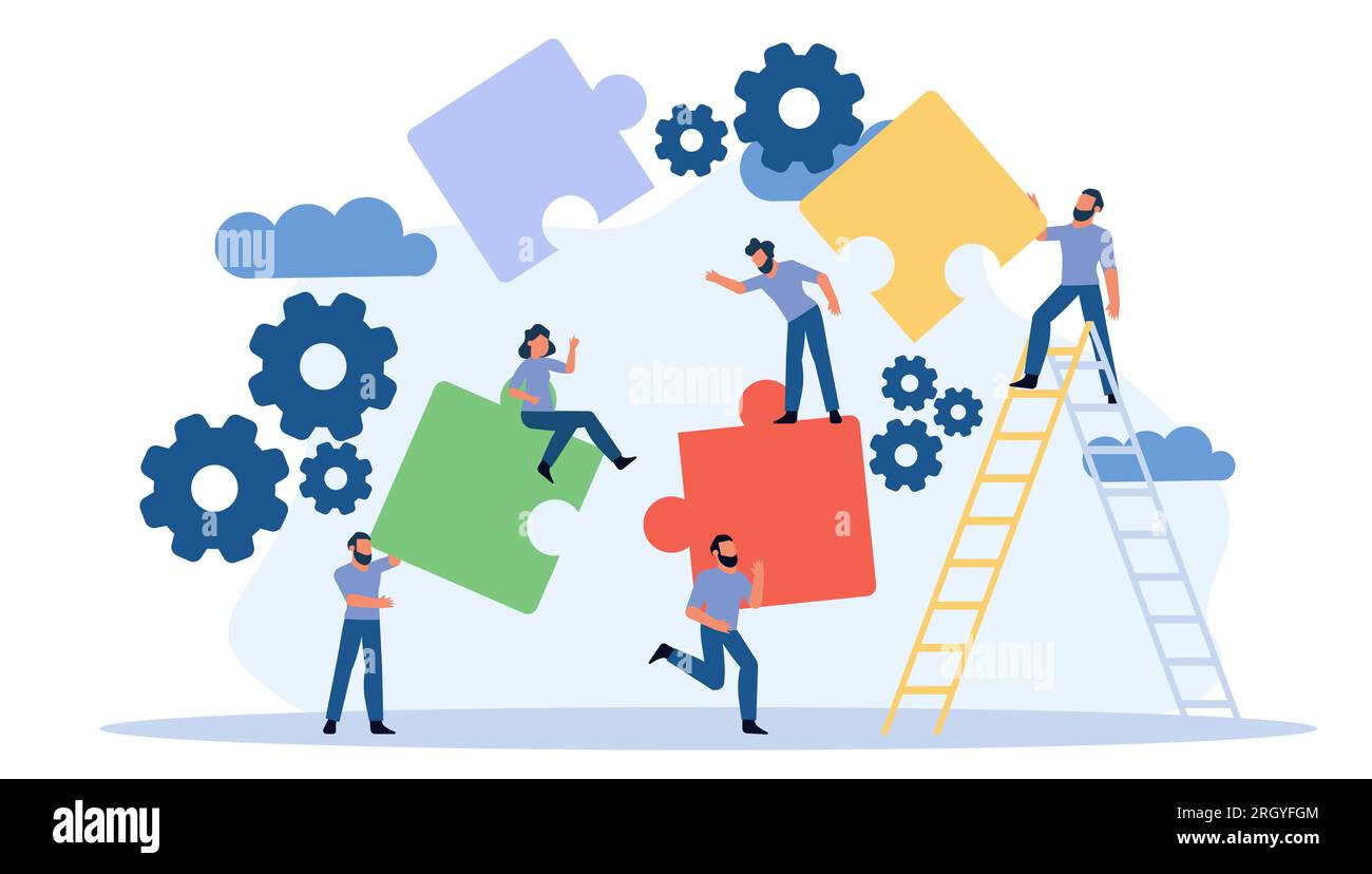 Puzzle together vector concept business jigsaw piece illustration ...