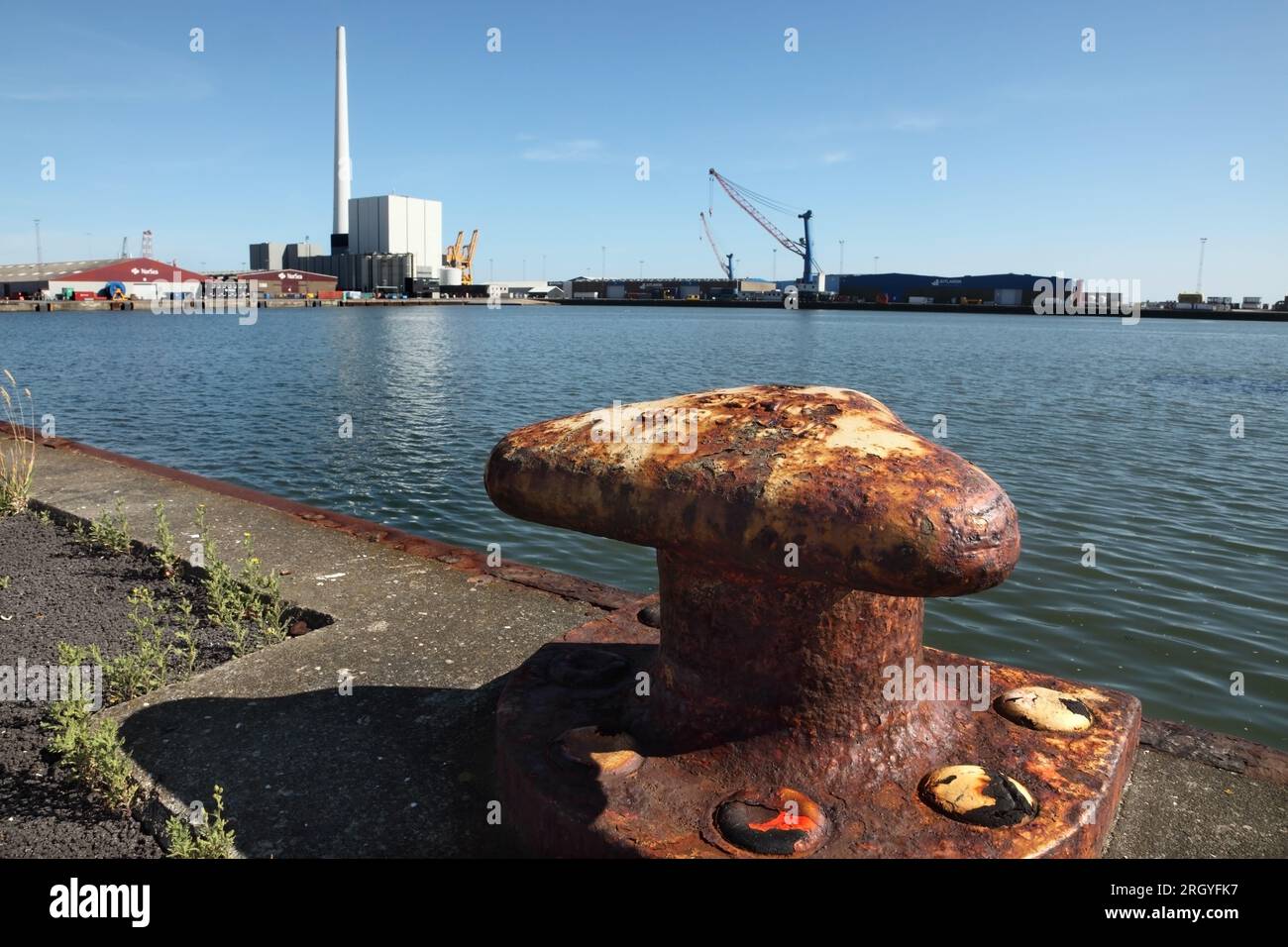 Esbjerg harbour and Scandinavia's tallest chimney (250m) at the coal ...