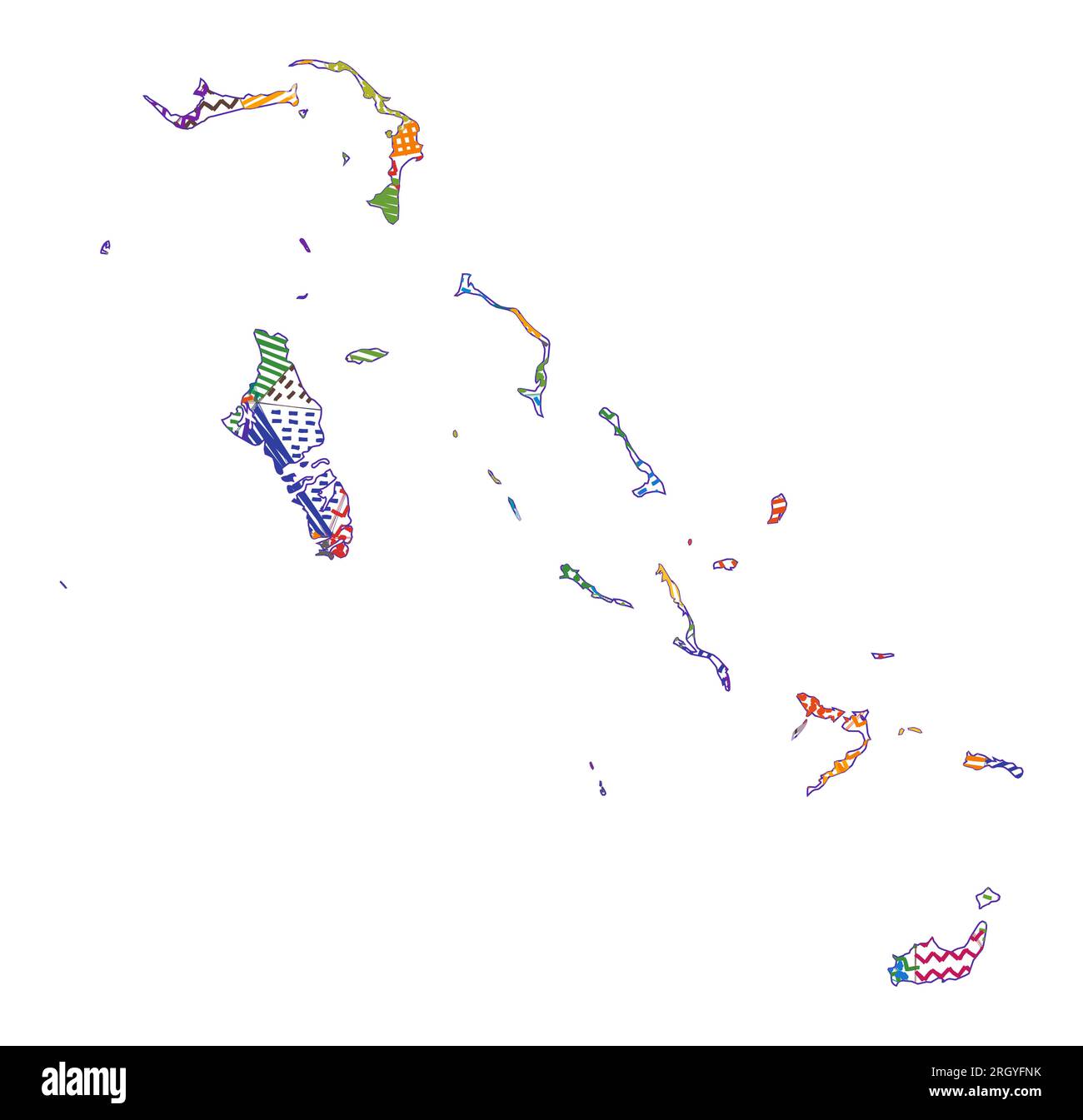 Kid style map of Bahamas. Hand drawn polygons in the shape of Bahamas ...