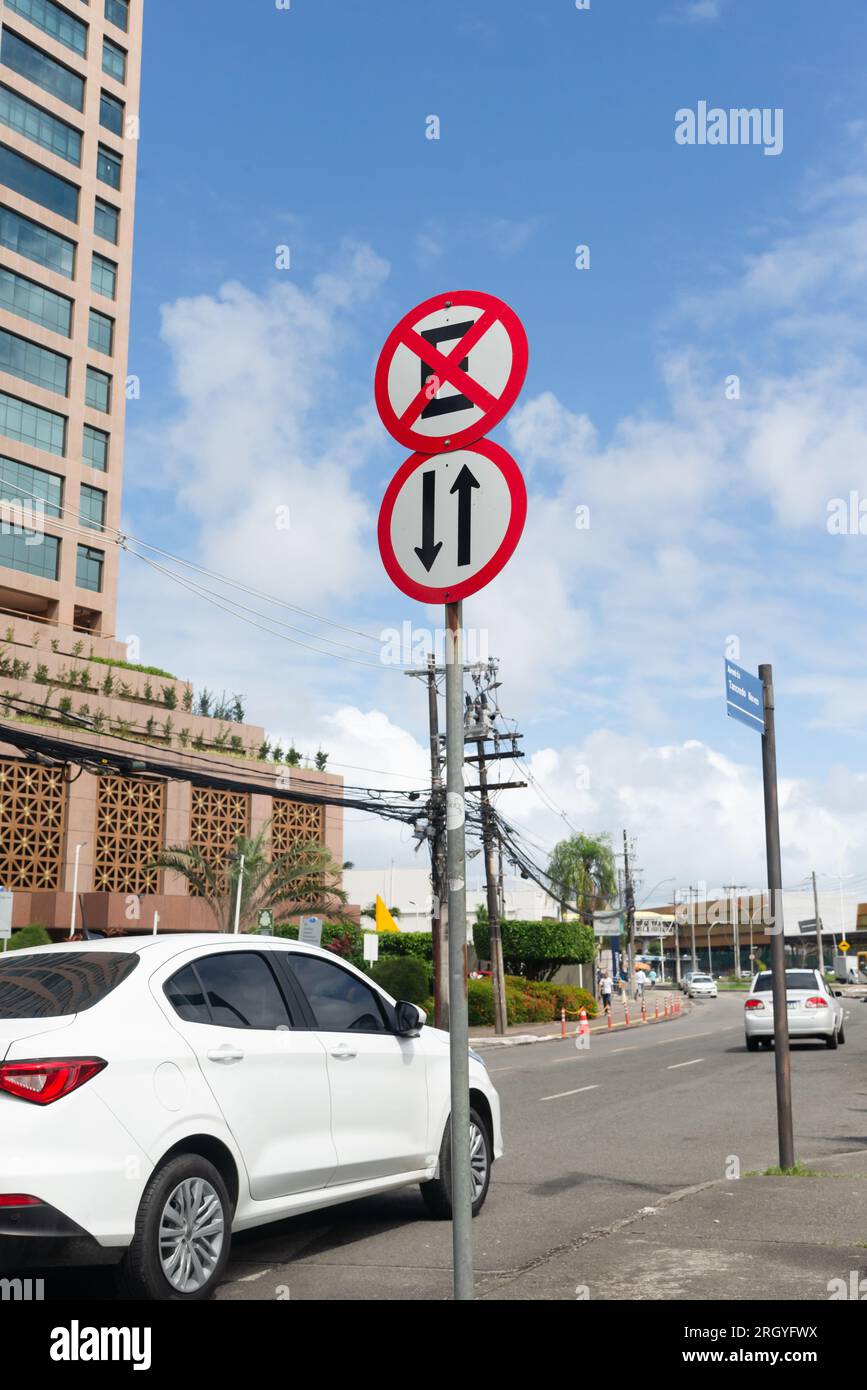 Salvador, Bahia, Brazil - August 11, 2023: Traffic sign indicating that ...