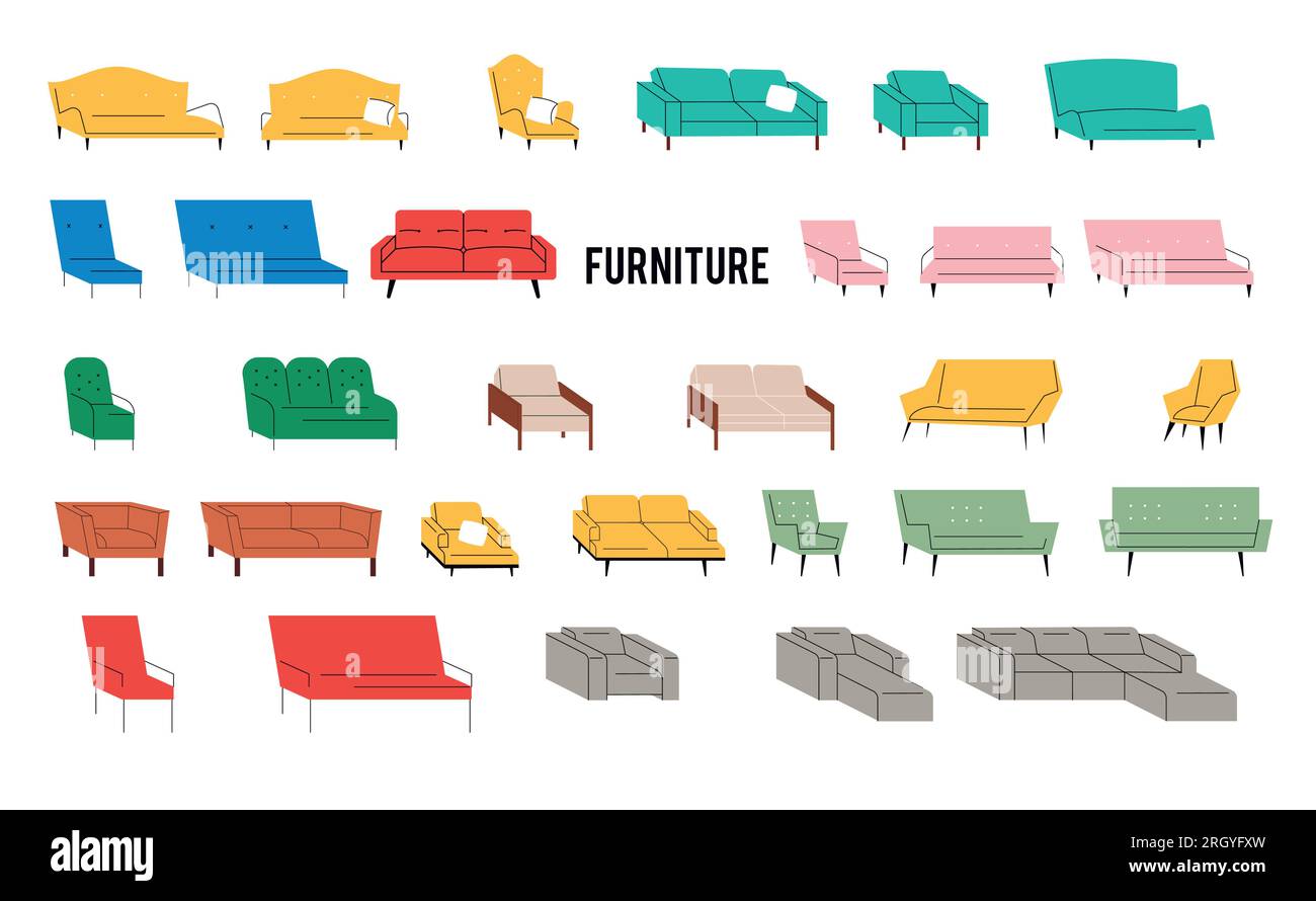 Home Furniture. Chairs, sofas, armchairs. Vector illustration in flat ...