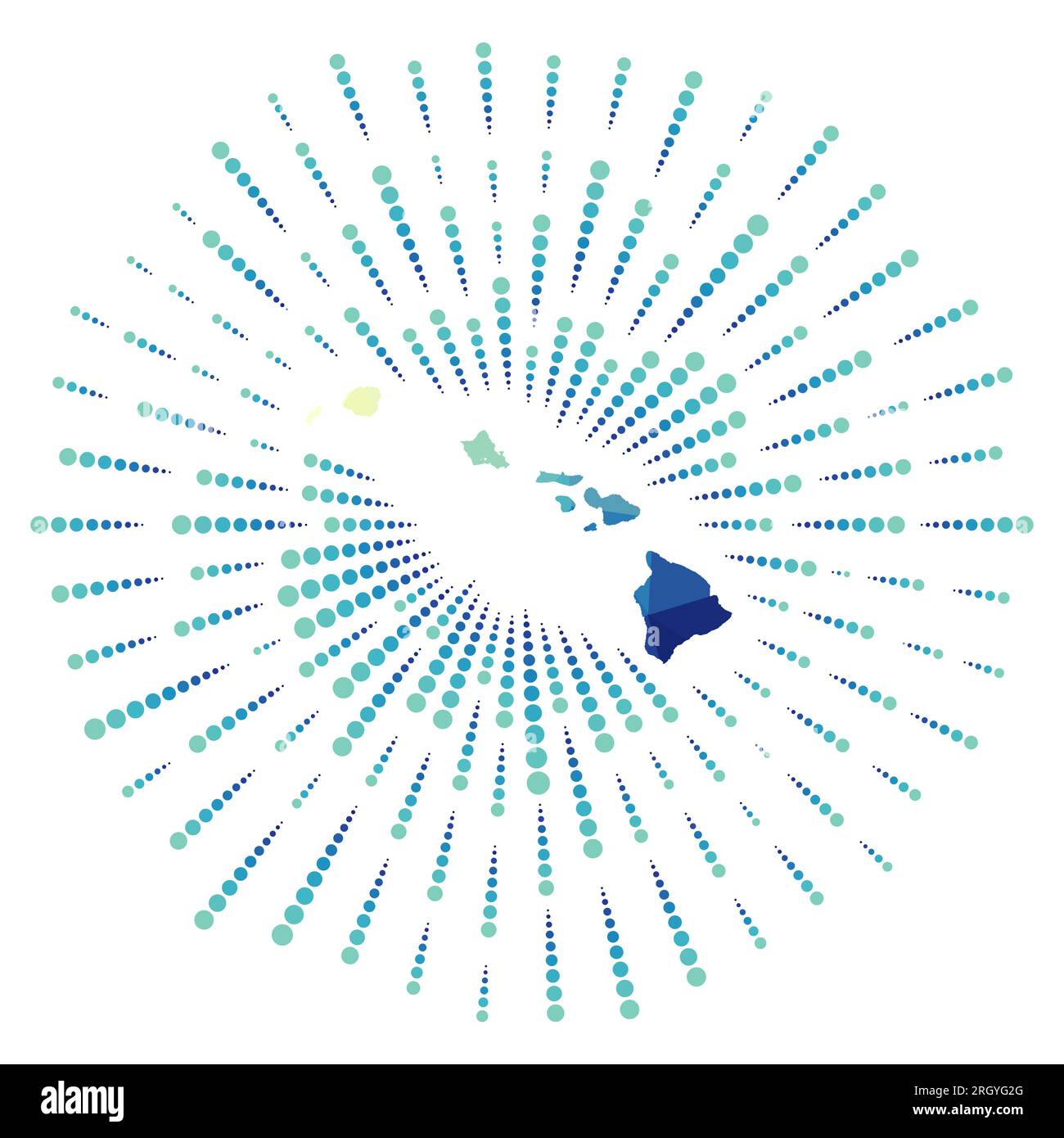 Shape of Hawaii, polygonal sunburst. Map of the island with colorful ...