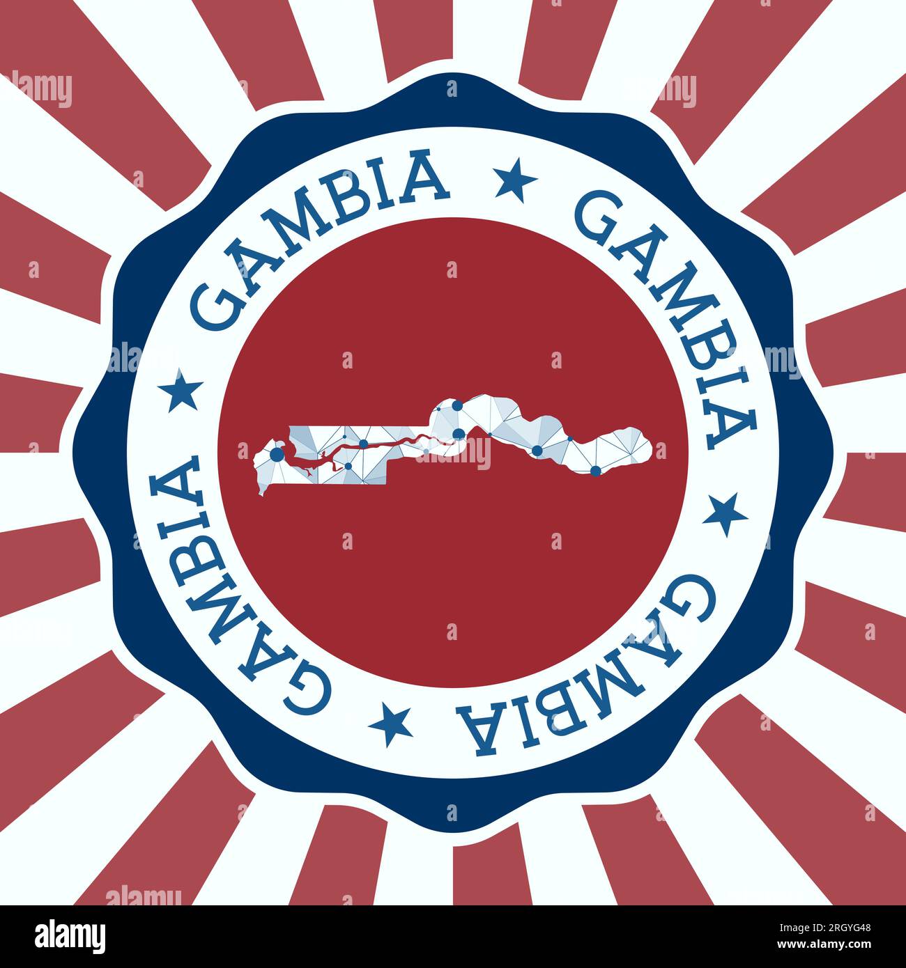 Gambia Badge. Round logo of country with triangular mesh map and radial ...