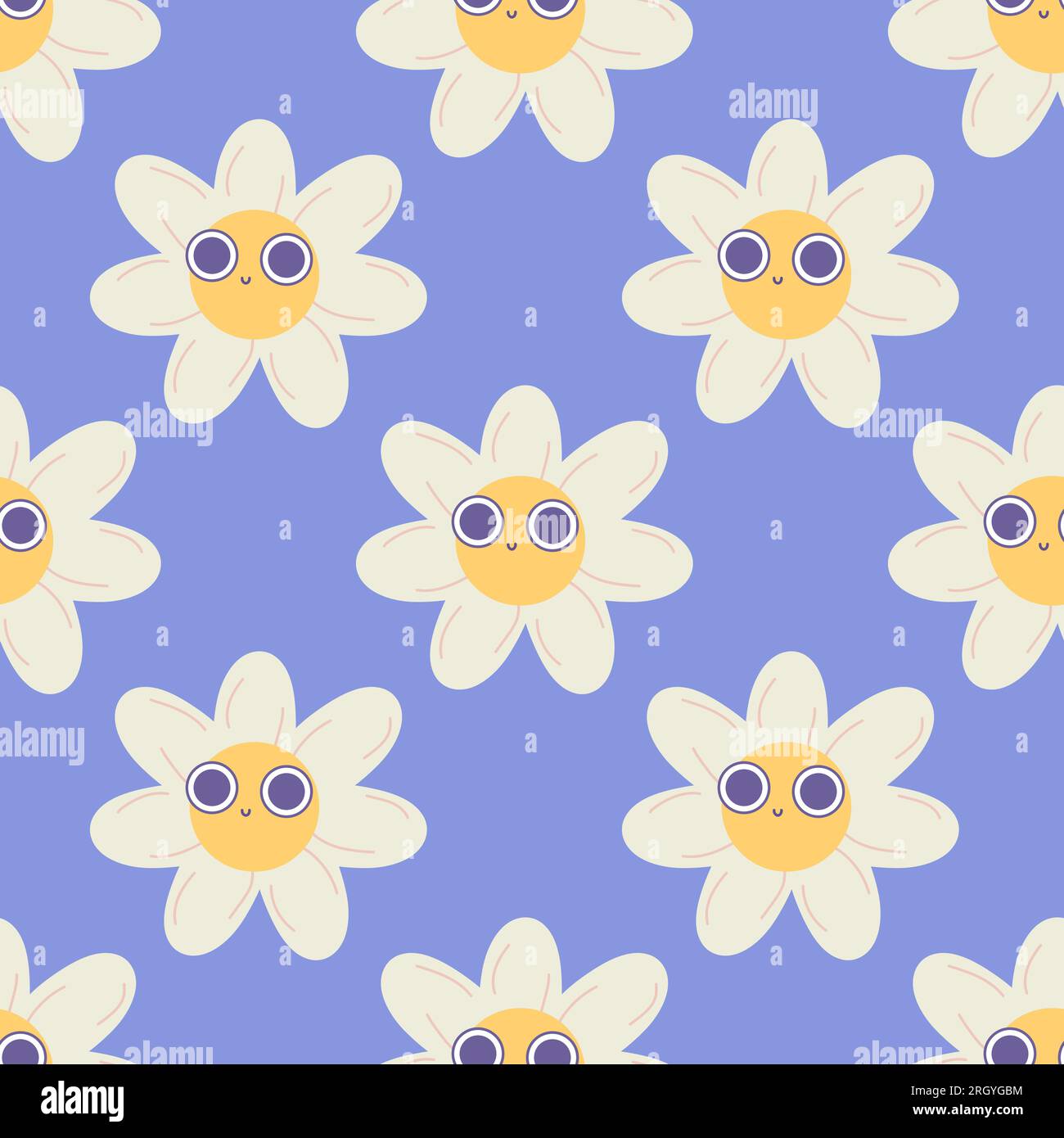 Seamless groovy daisy pattern. tshirt style, 70s Stock Vector Image ...