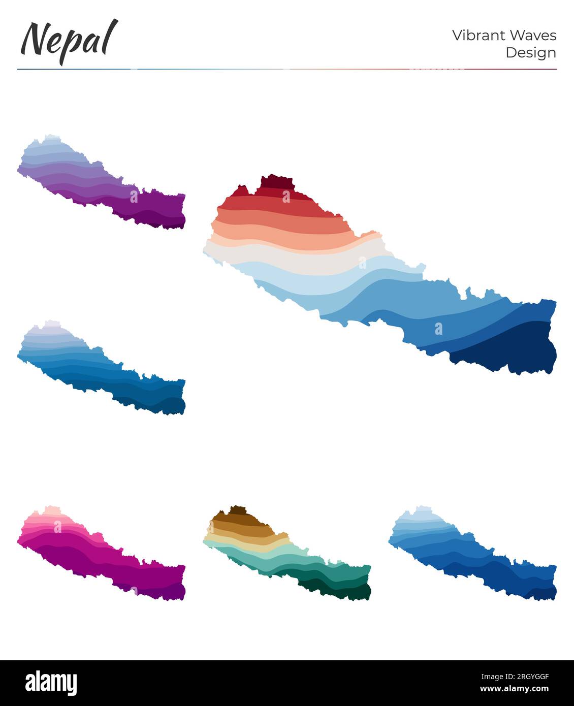 Set of vector maps of Nepal. Vibrant waves design. Bright map of ...