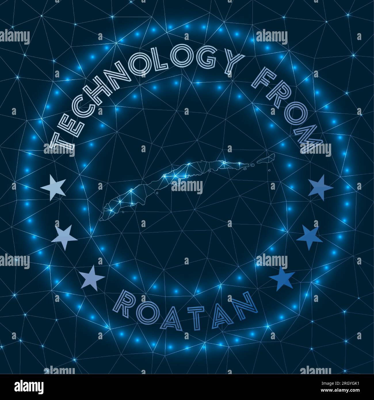 Futuristic geometric badge of the island. Technological concept. Round ...