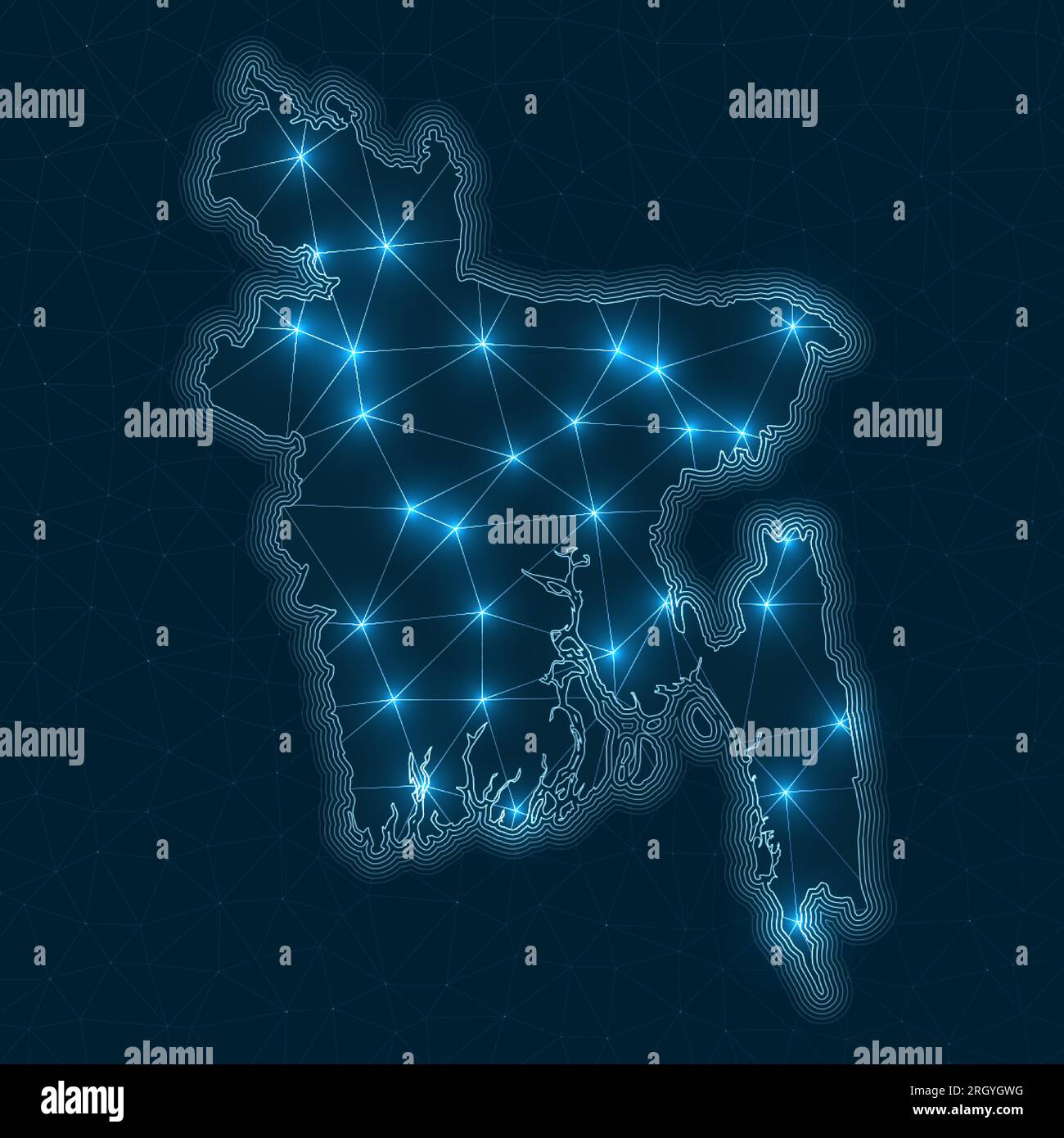 Bangladesh network map. Abstract geometric map of the country. Digital connections and ...