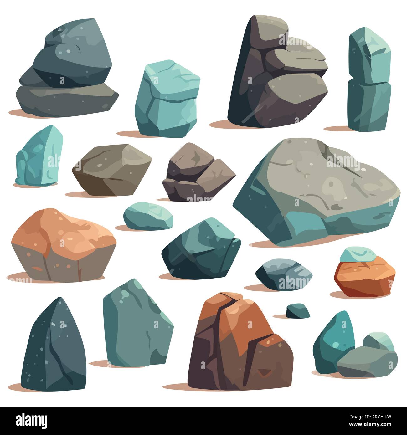 Set of stones. Image of various isolated stones or minerals. Vector ...