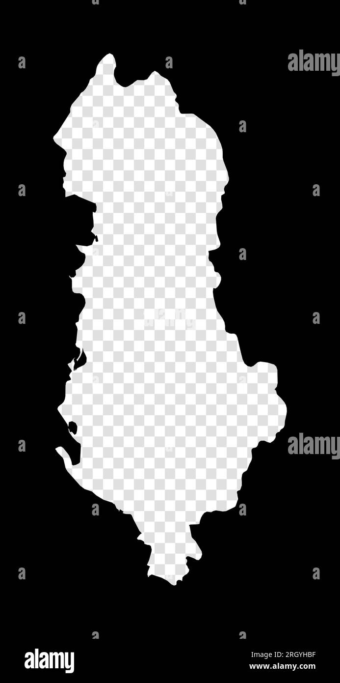Stencil map of Albania. Simple and minimal transparent map of Albania. Black rectangle with cut ...