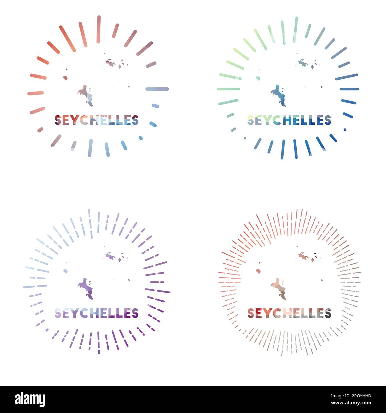 Seychelles low poly sunburst set. Logo of island in geometric polygonal ...