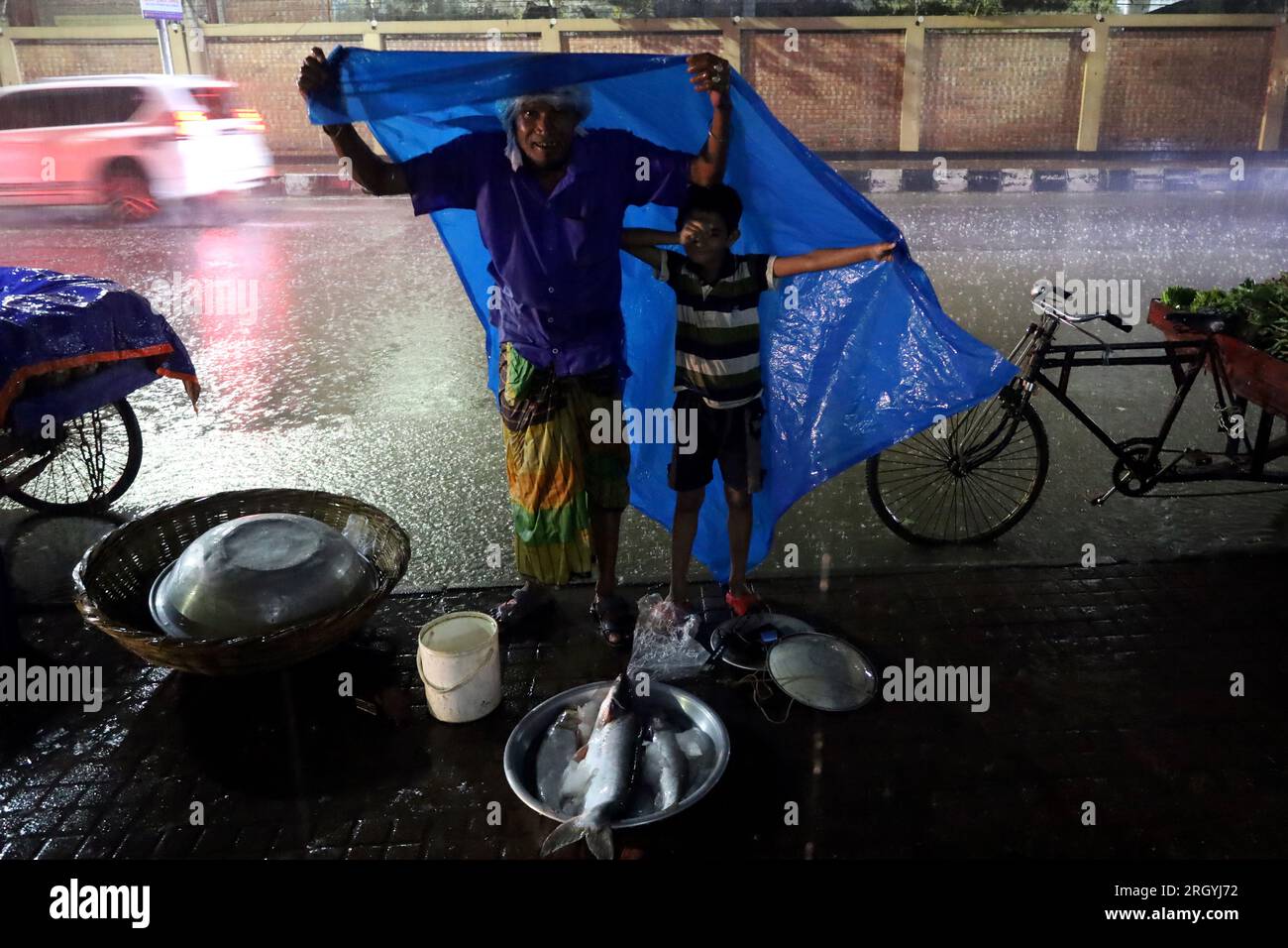 Dhaka, Dhaka, Bangladesh. 12th Aug, 2023. A roadside fish seller and ...