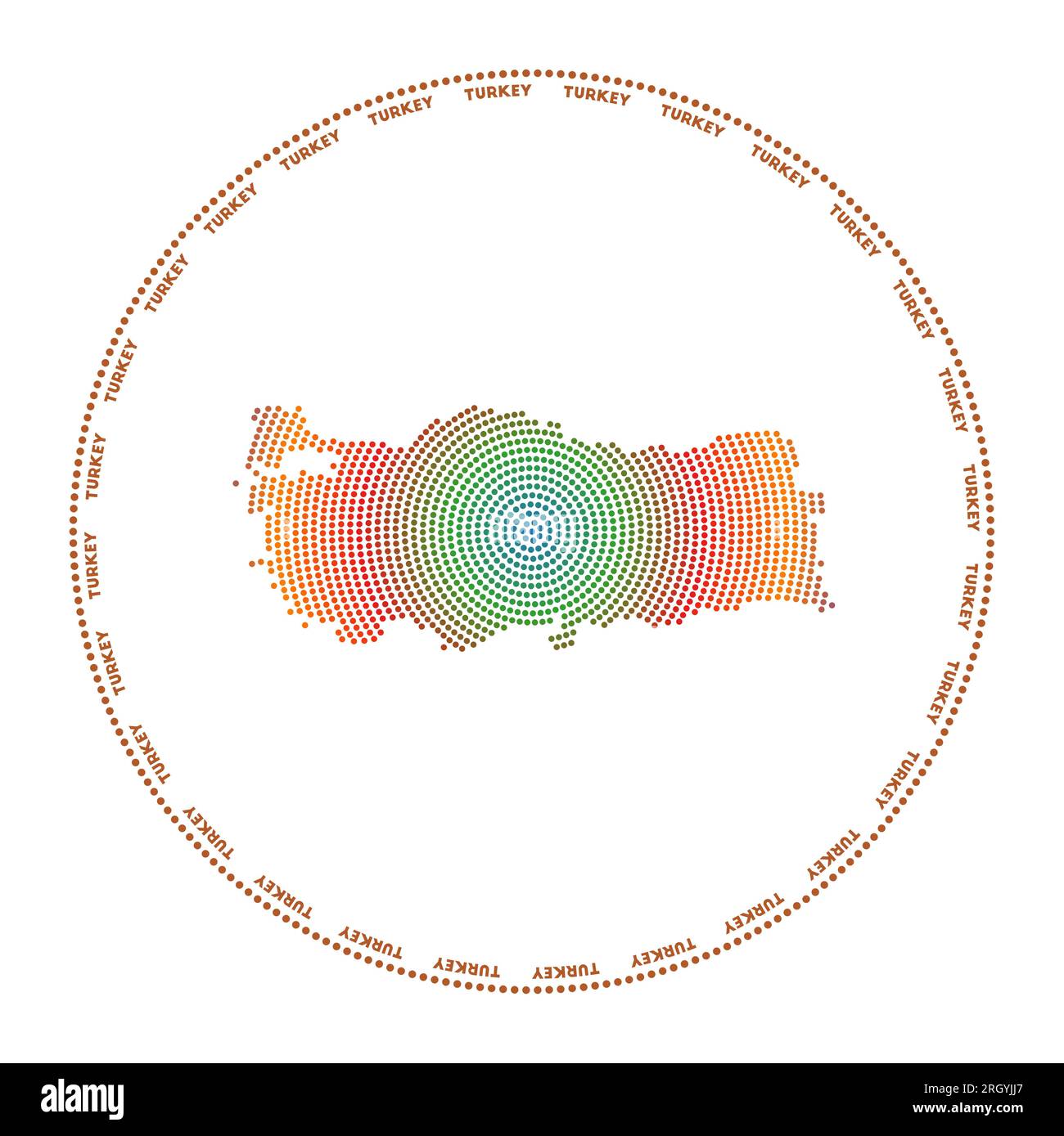 Turkey round logo. Digital style shape of Turkey in dotted circle with ...