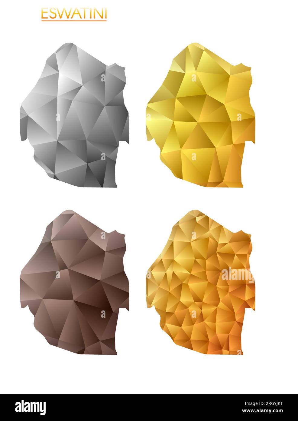 Set of vector polygonal maps of Eswatini. Bright gradient map of ...