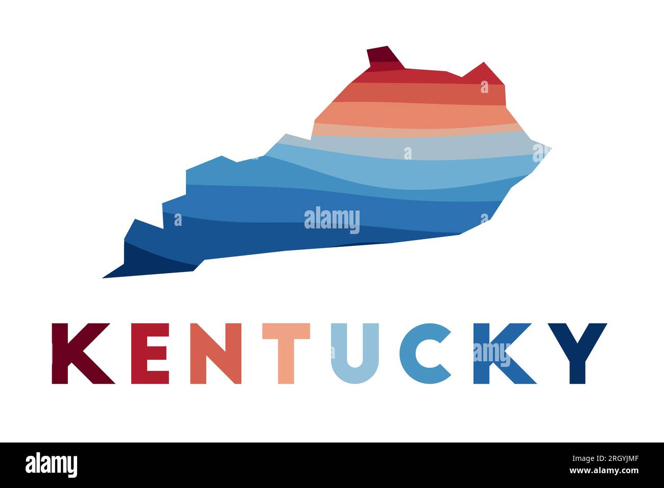 Kentucky map. Map of the us state with beautiful geometric waves in red ...