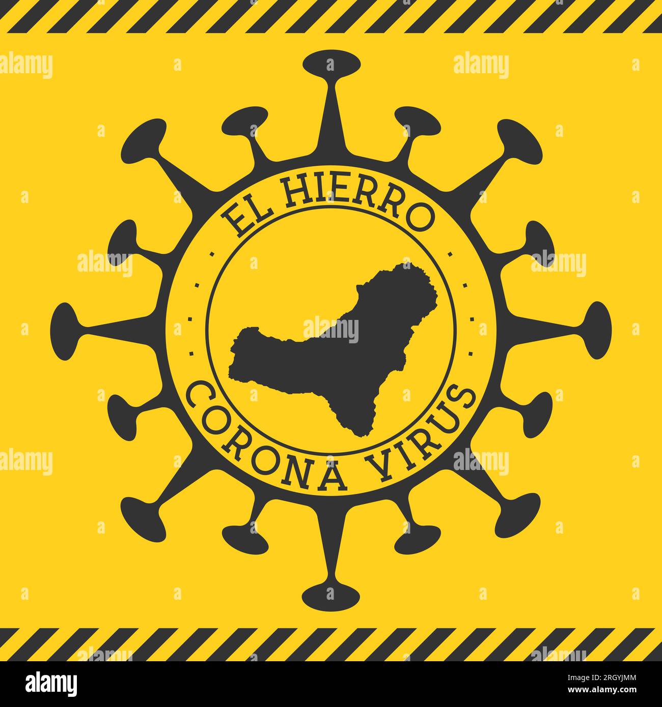 Coronavirus in El Hierro sign. Round badge with shape of virus and El ...