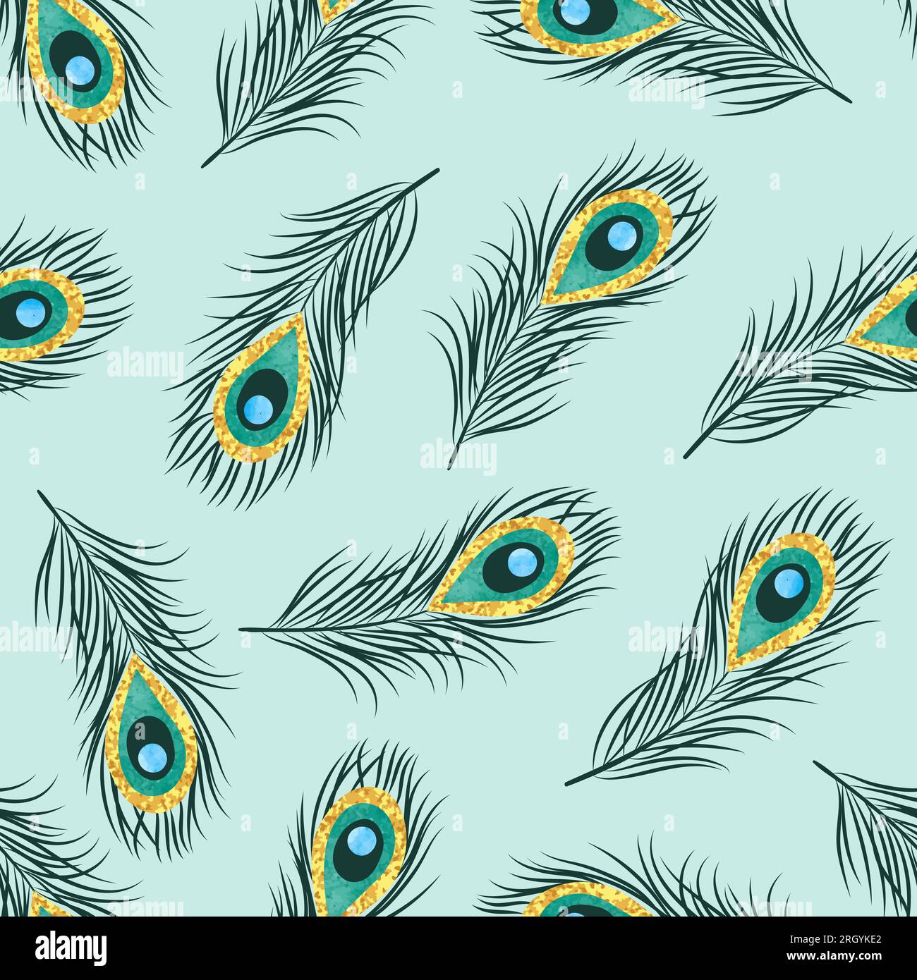 Seamless hand drawn peacock feathers pattern. Vector background Stock ...