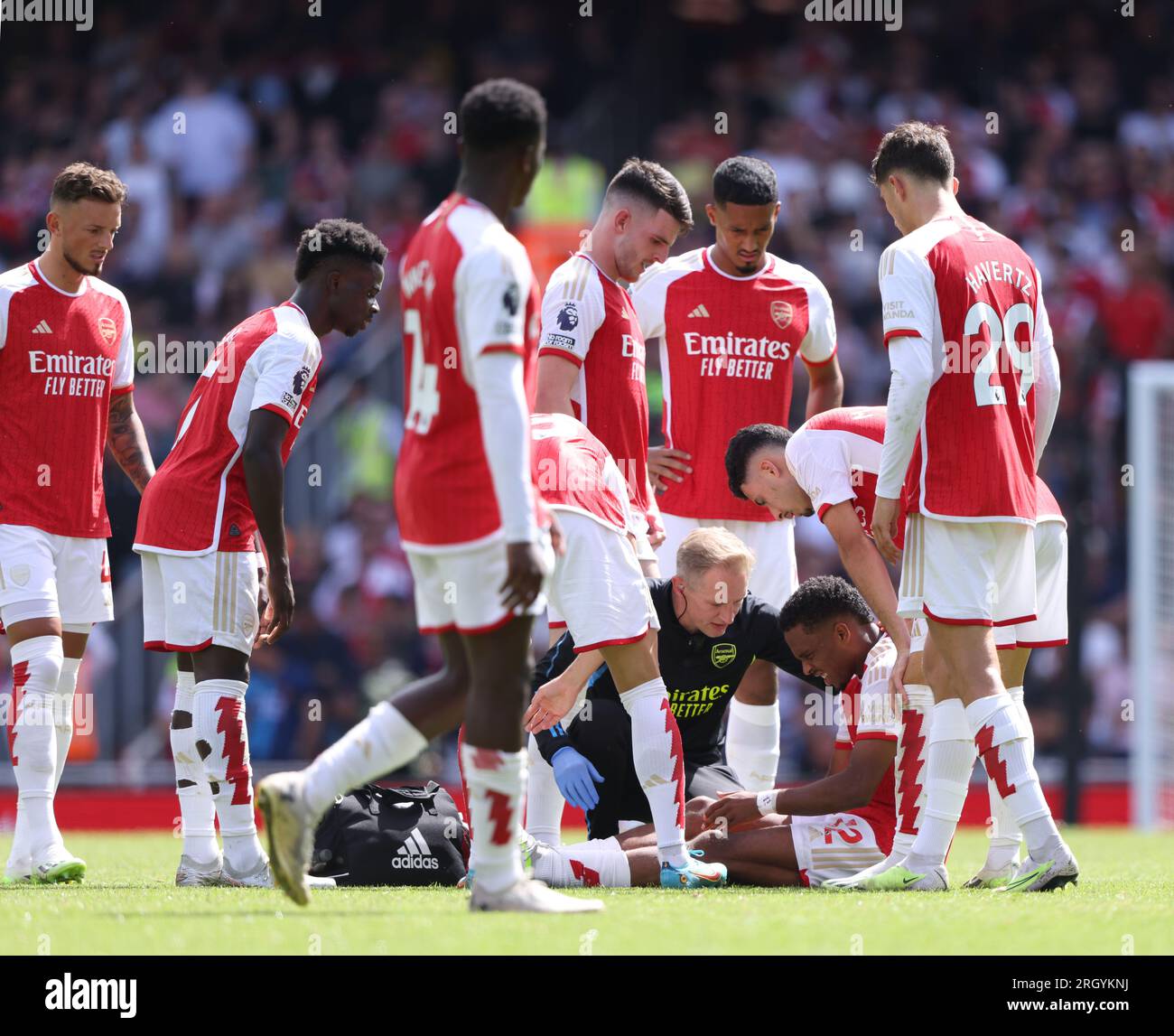 London, UK. 12th Aug, 2023. Jurien Timber (A) looks in pain before he ...