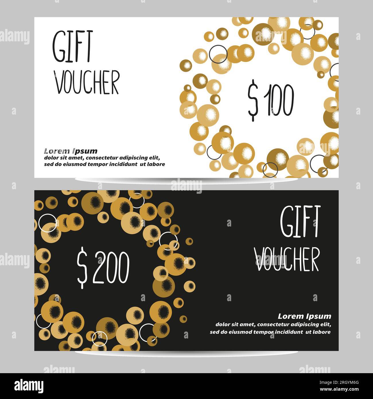 Gift voucher template in golden, black and white colors. Design concept ...