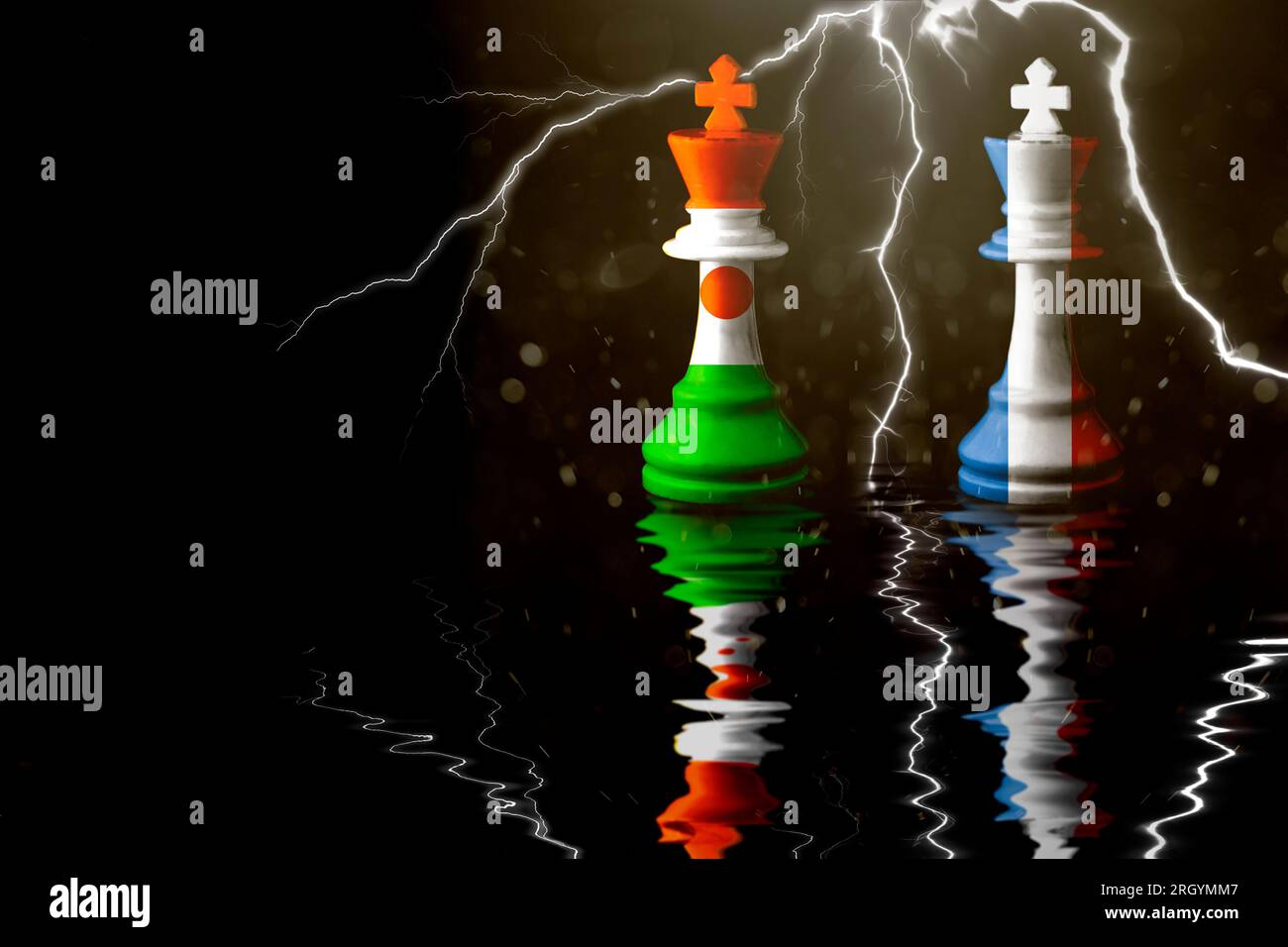 niger and france flags paint over on chess king. 3D illustration niger ...